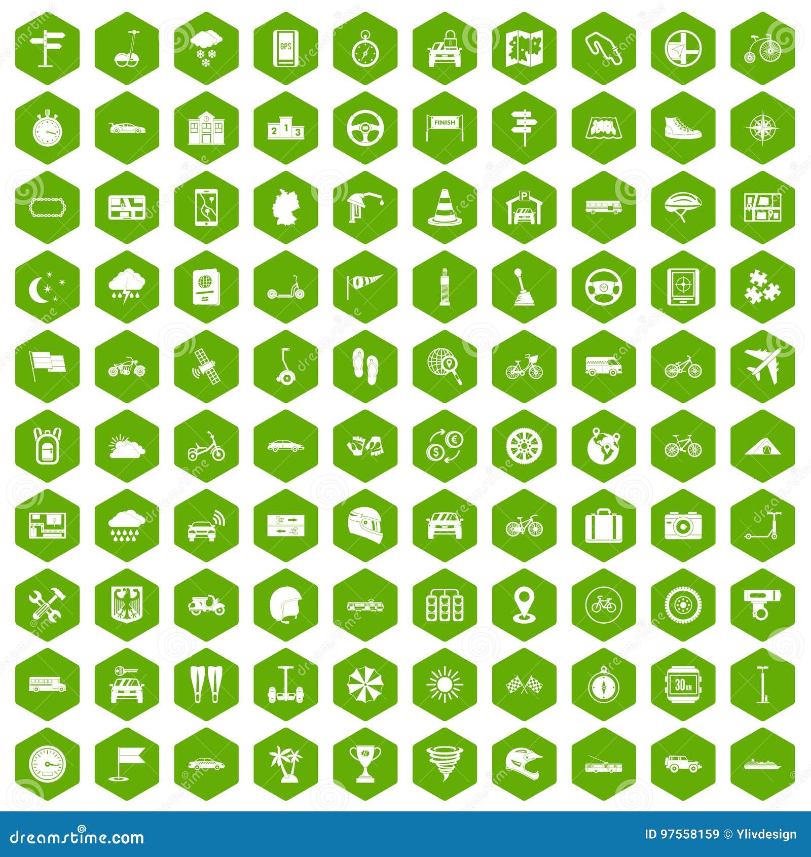 100 Ride Icons Hexagon Green Stock Vector - Illustration of icons ...