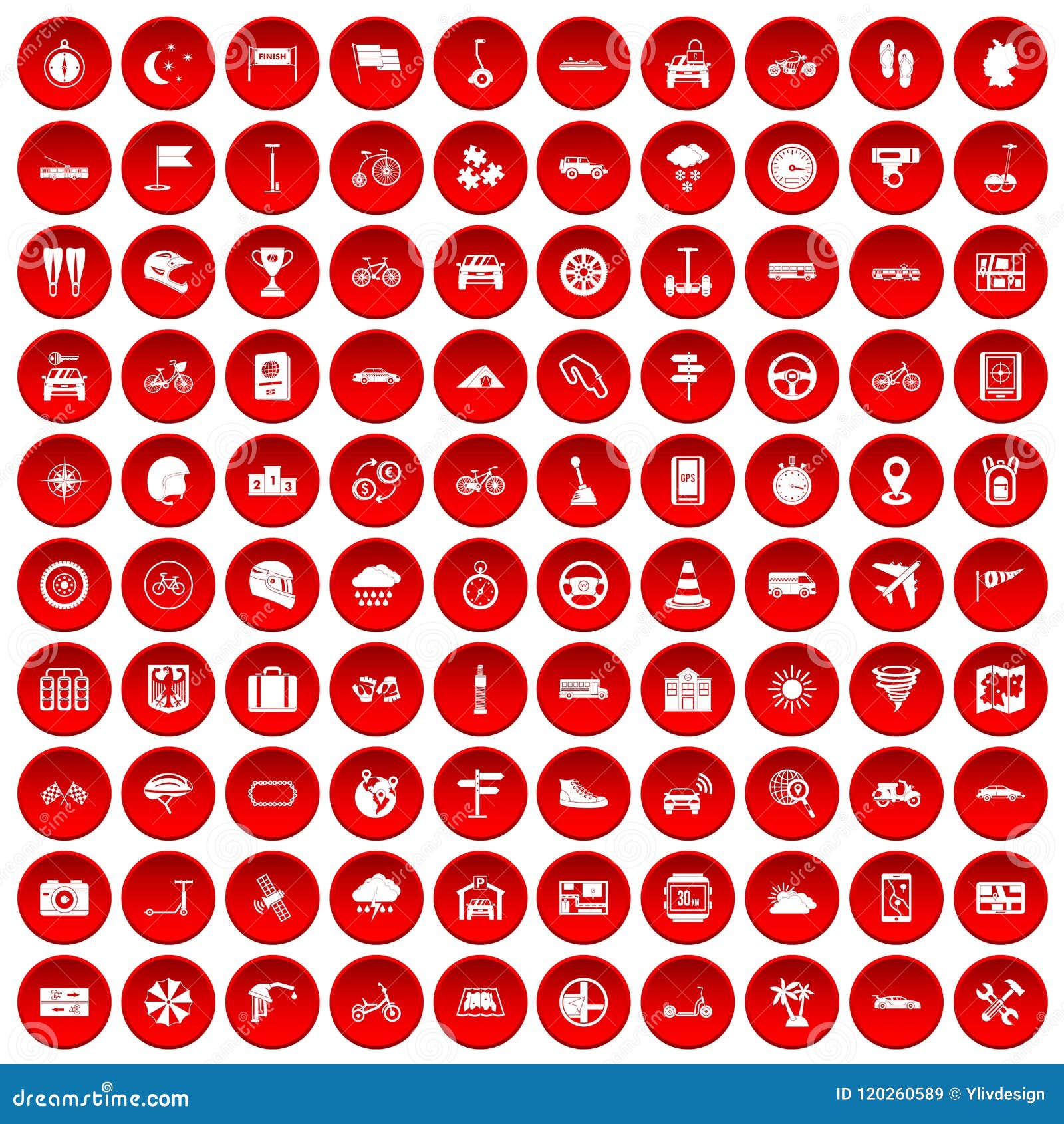 100 ride icons set red stock vector. Illustration of signal - 120260589