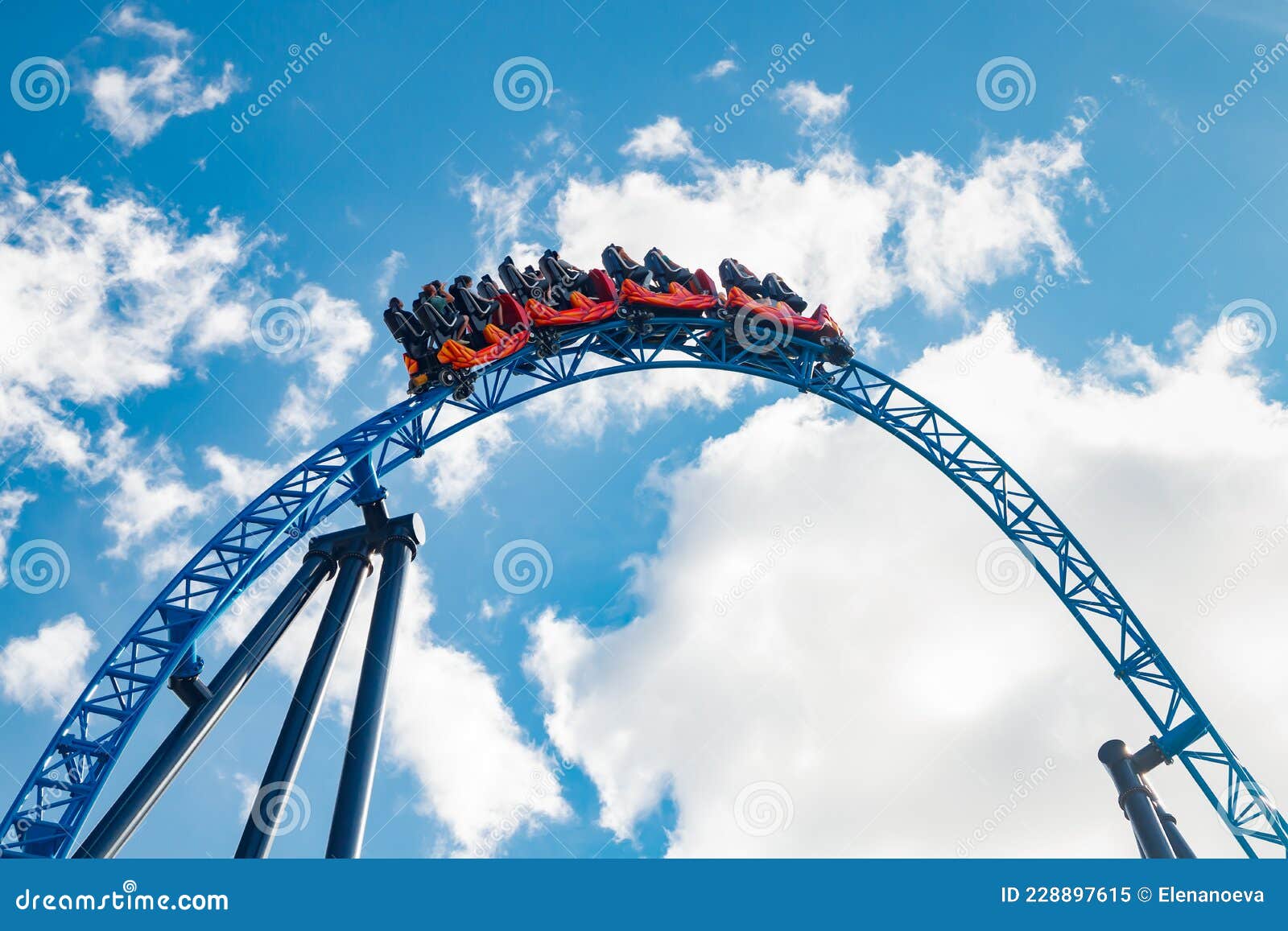 Ride Roller Coaster in Motion in Amusement Park Stock Image - Image of ...