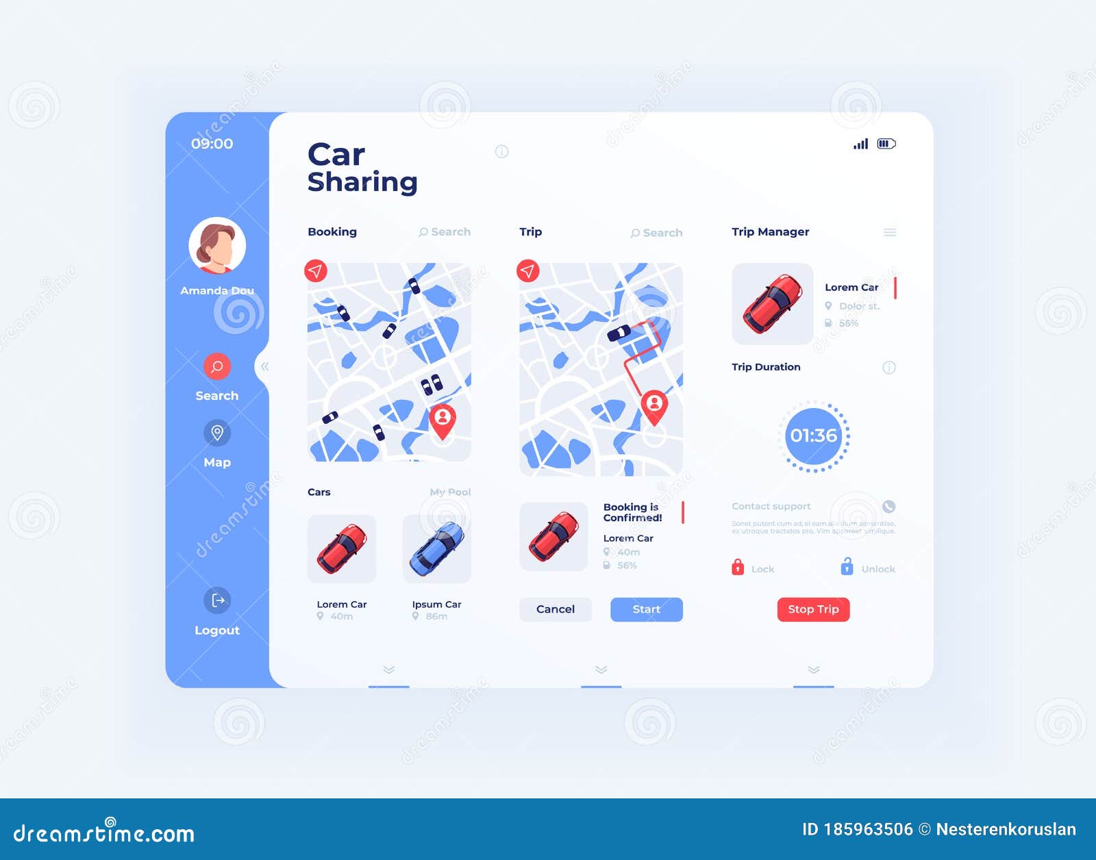 Ride Sharing Tablet Interface Vector Template Stock Vector ...