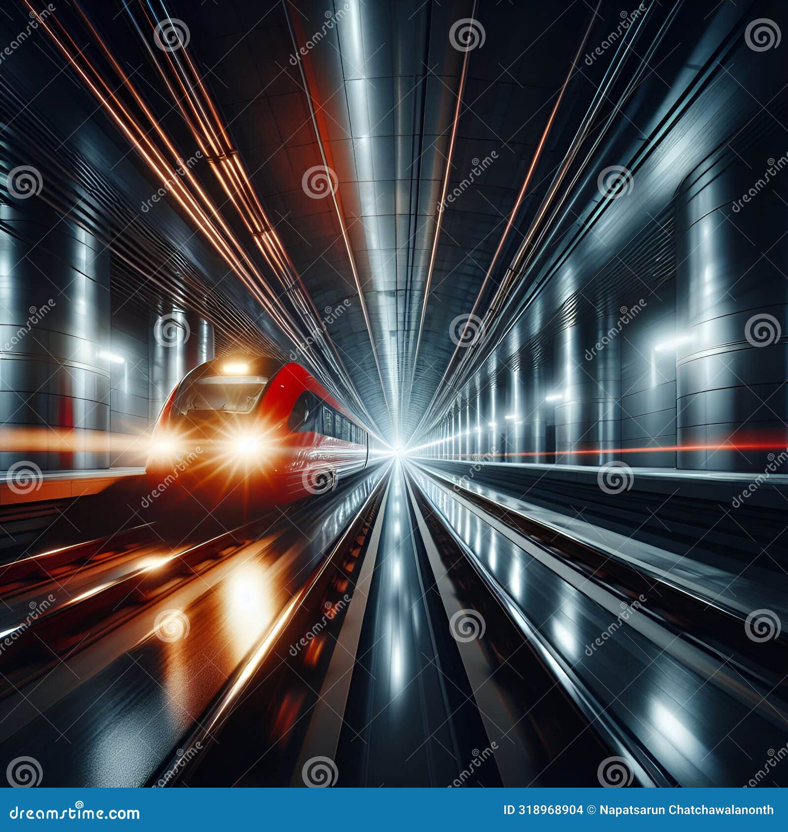 Subterranean Express: Train Racing through the Underground. Stock ...