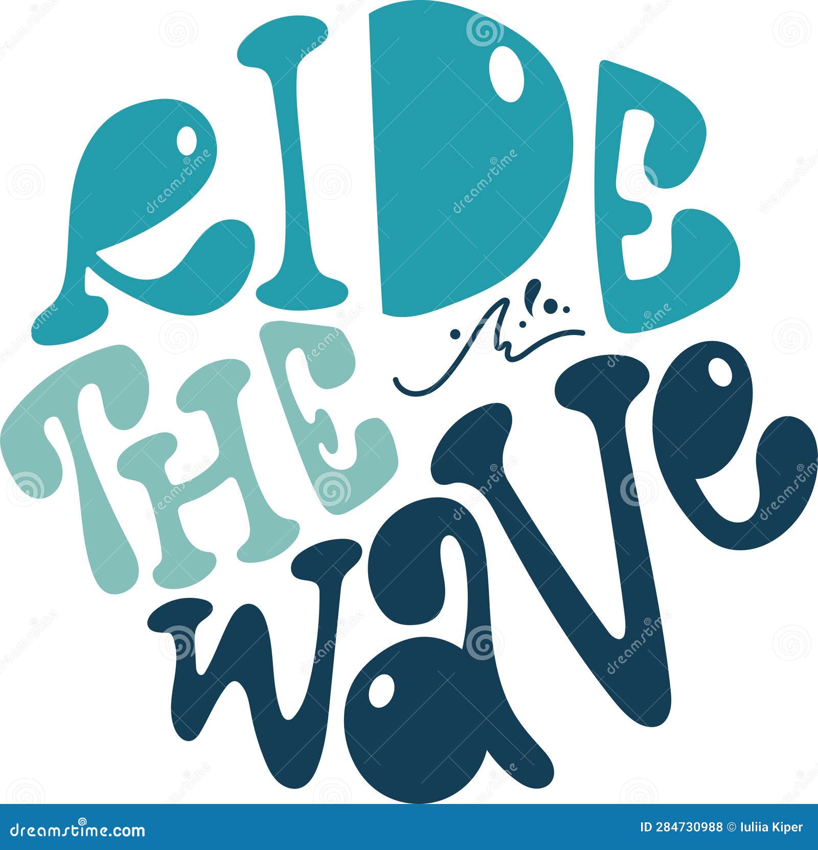 Ride the Wave Handdrawn Vector Design in a Round Shape. Trendy Groovy ...