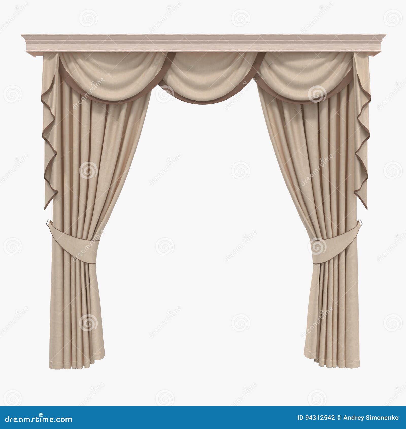 Rideau Classique D'isolement Sur Le Blanc Front View Illustration 3D ...