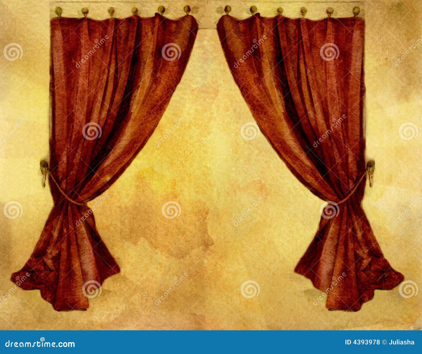 Rideaux rouges. Aquarelle illustration stock. Illustration du ornement ...