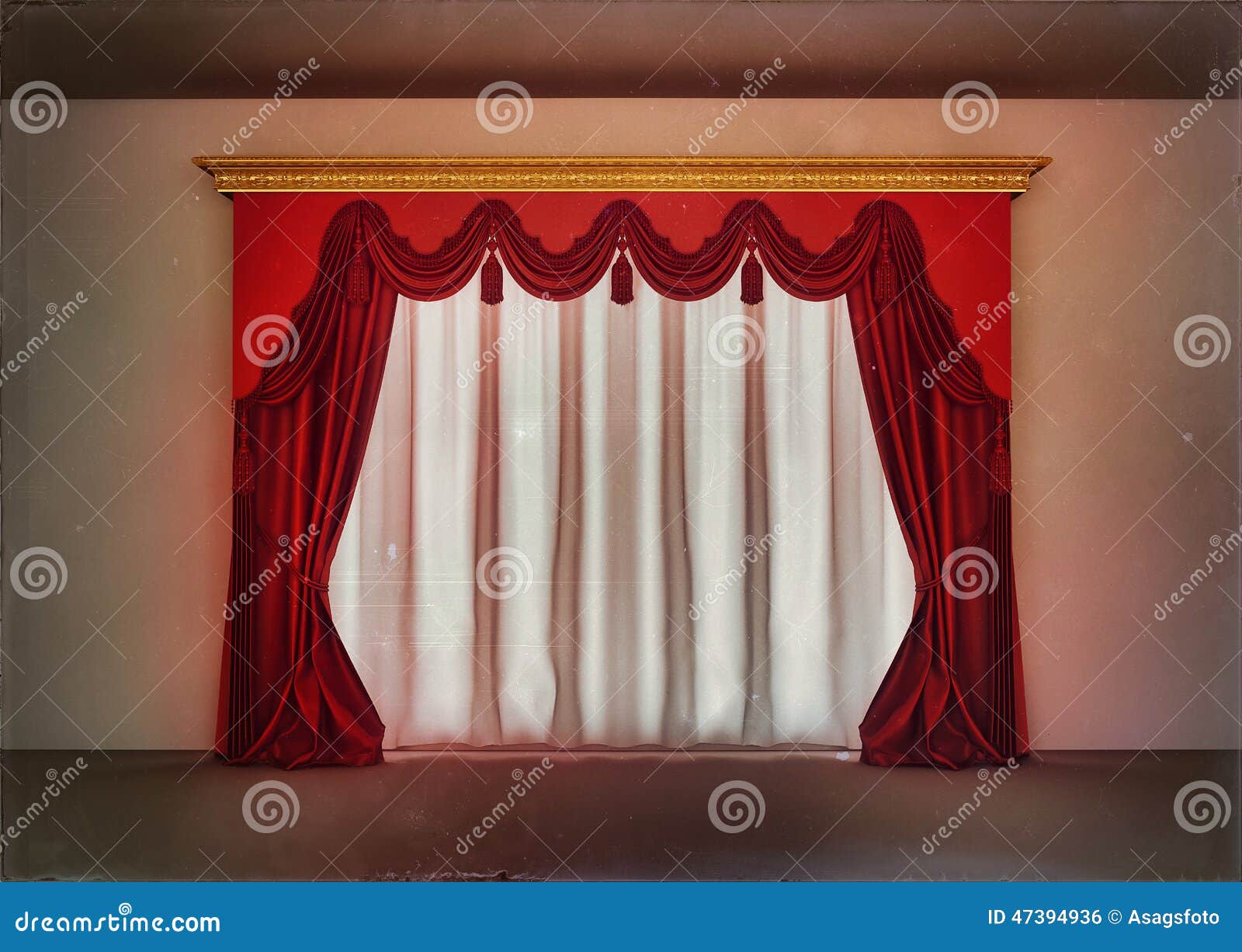 Rideaux Rouges De Luxe Dans La Chambre Vide Illustration Stock ...