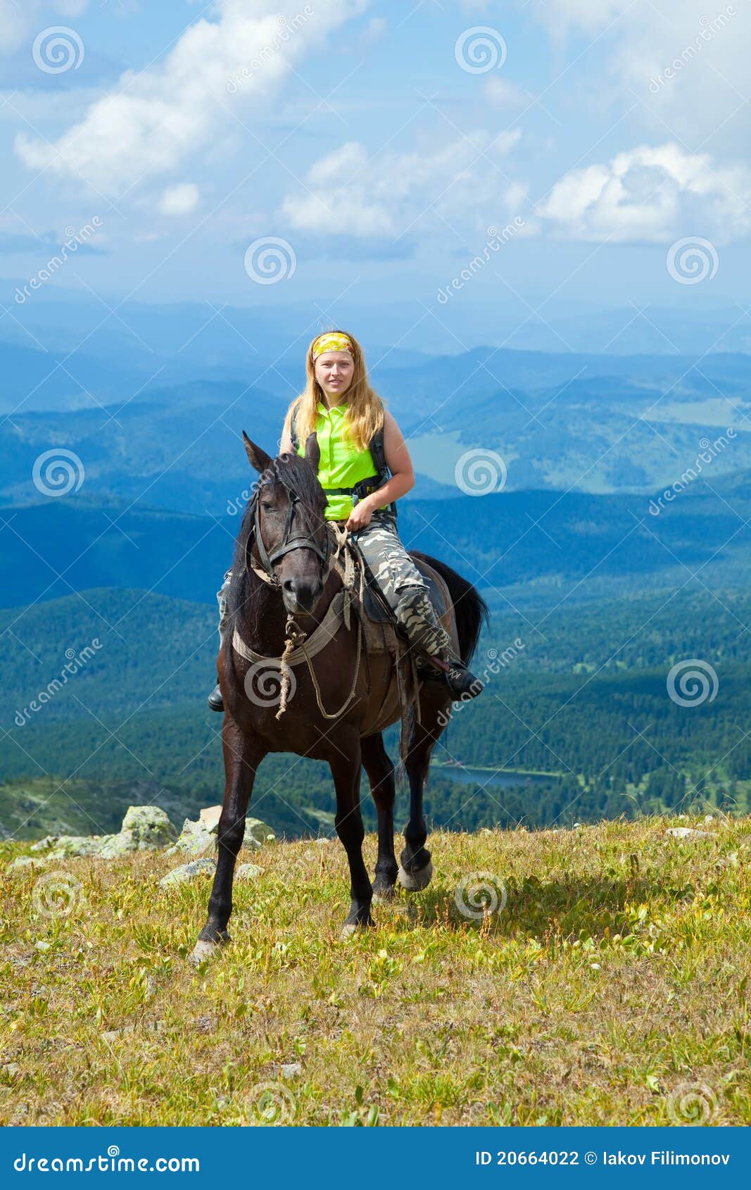 Rider on Horseback at Mountains Stock Photo - Image of equestrian ...
