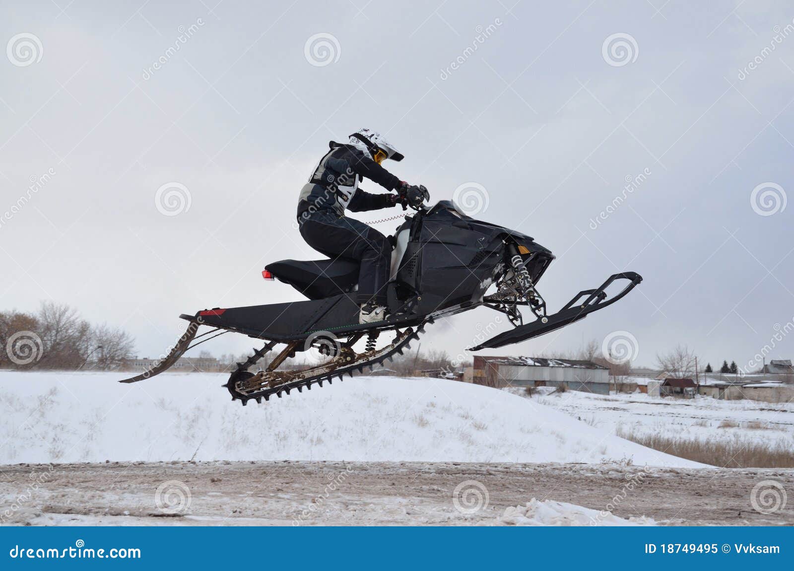 Rider on the Snowmobile Jumping Stock Image - Image of excitement ...