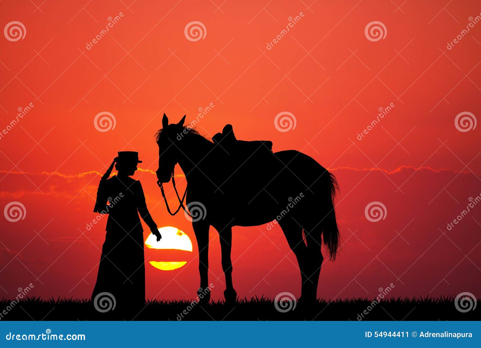 Rider at sunset stock illustration. Illustration of animal - 54944411