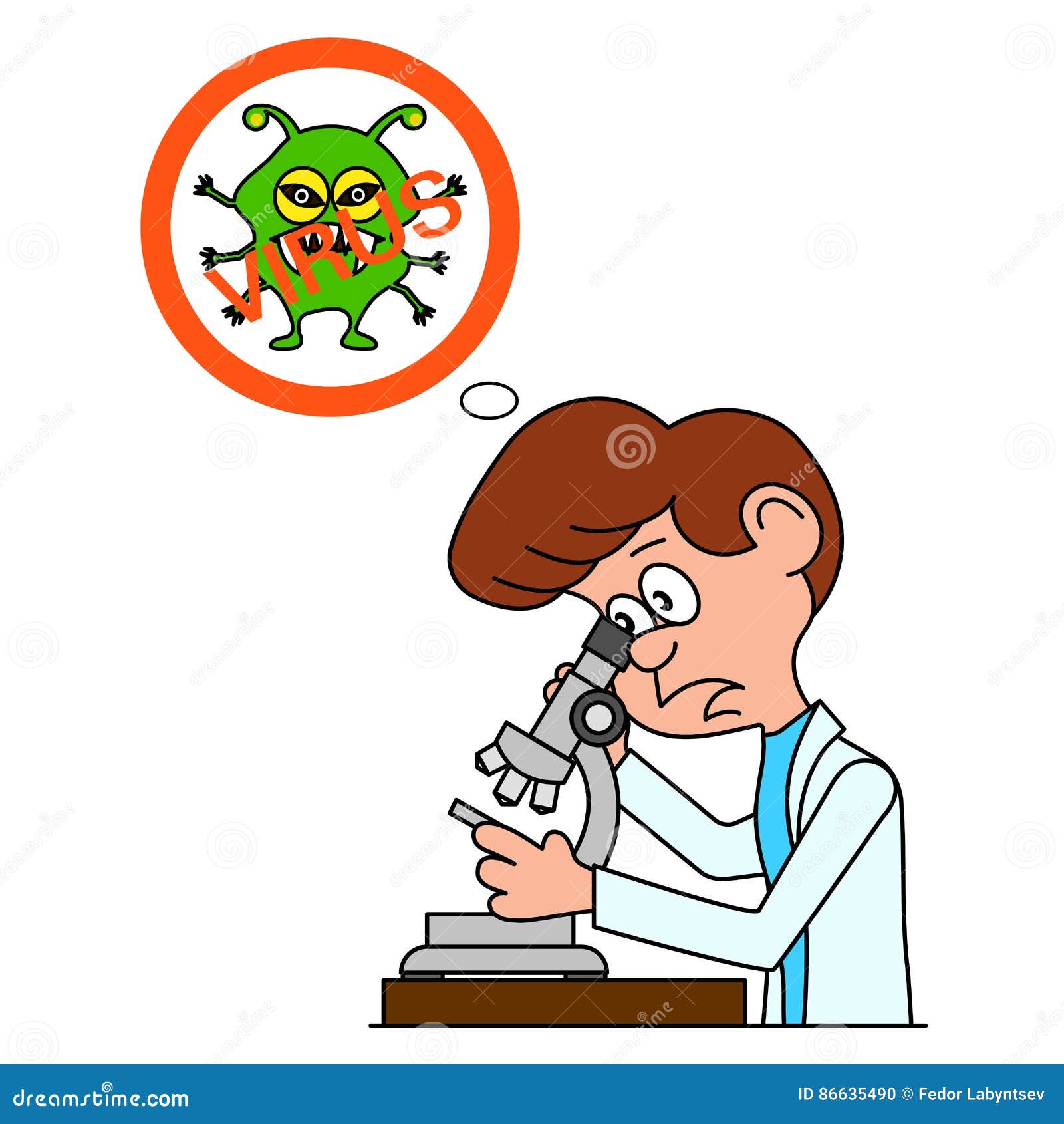 Ridiculous Caricature the Biologist Looks in a Microscope. Stock Vector ...