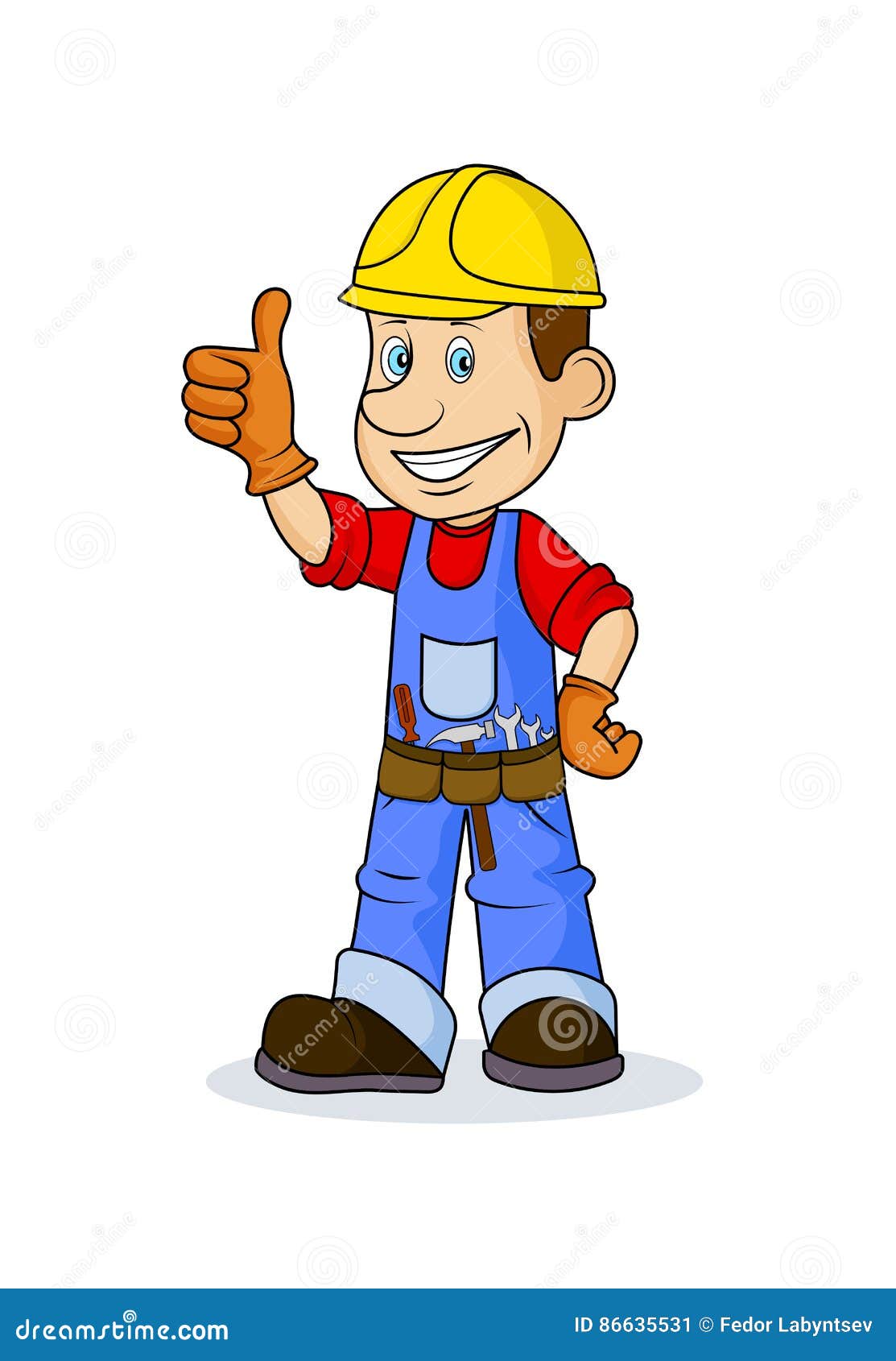 Ridiculous Caricature The Cheerful Worker With The Tool In Hands ...