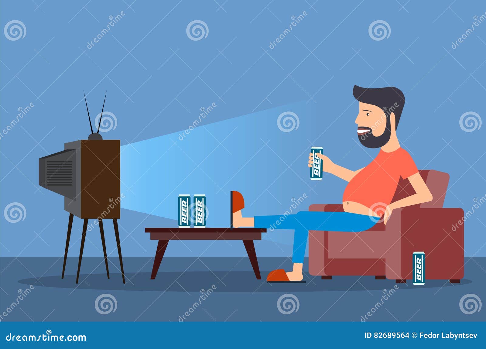 Ridiculous Caricature the Man in Front of the TV Stock Vector ...