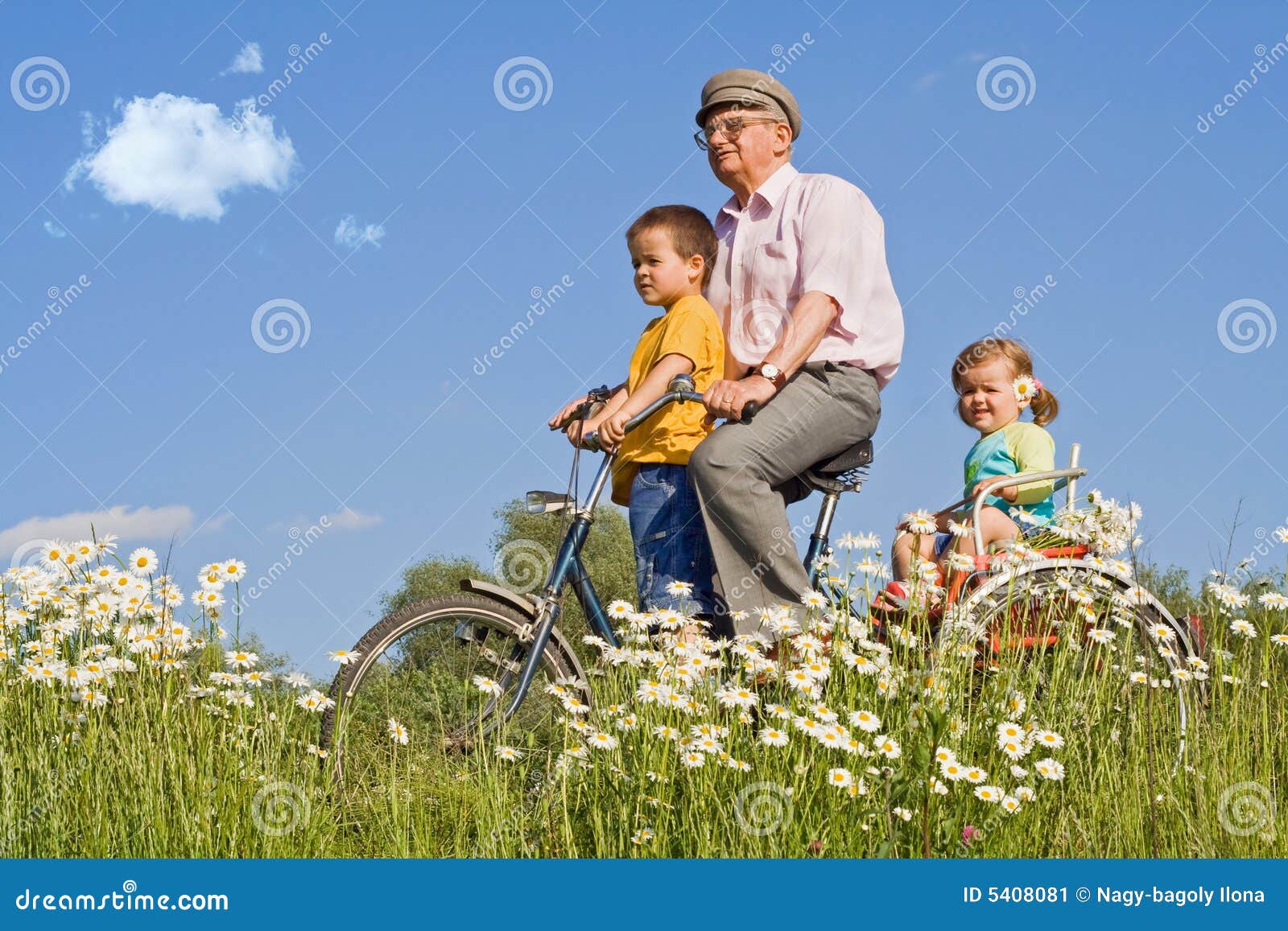 Riding with Grandpa on a Bike Stock Image - Image of family, children ...