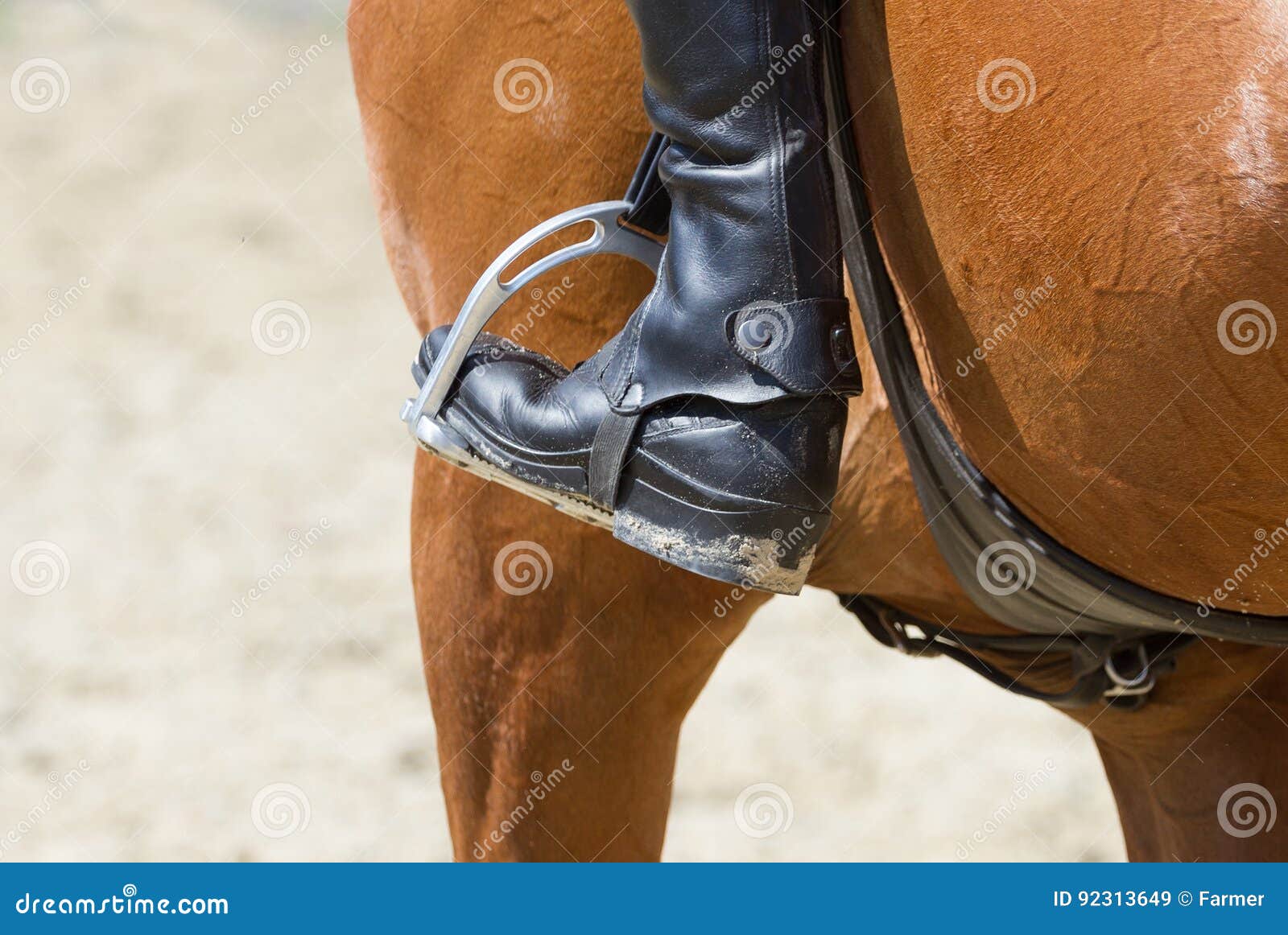 Riding on a horse. stock image. Image of spurs, showing - 92313649
