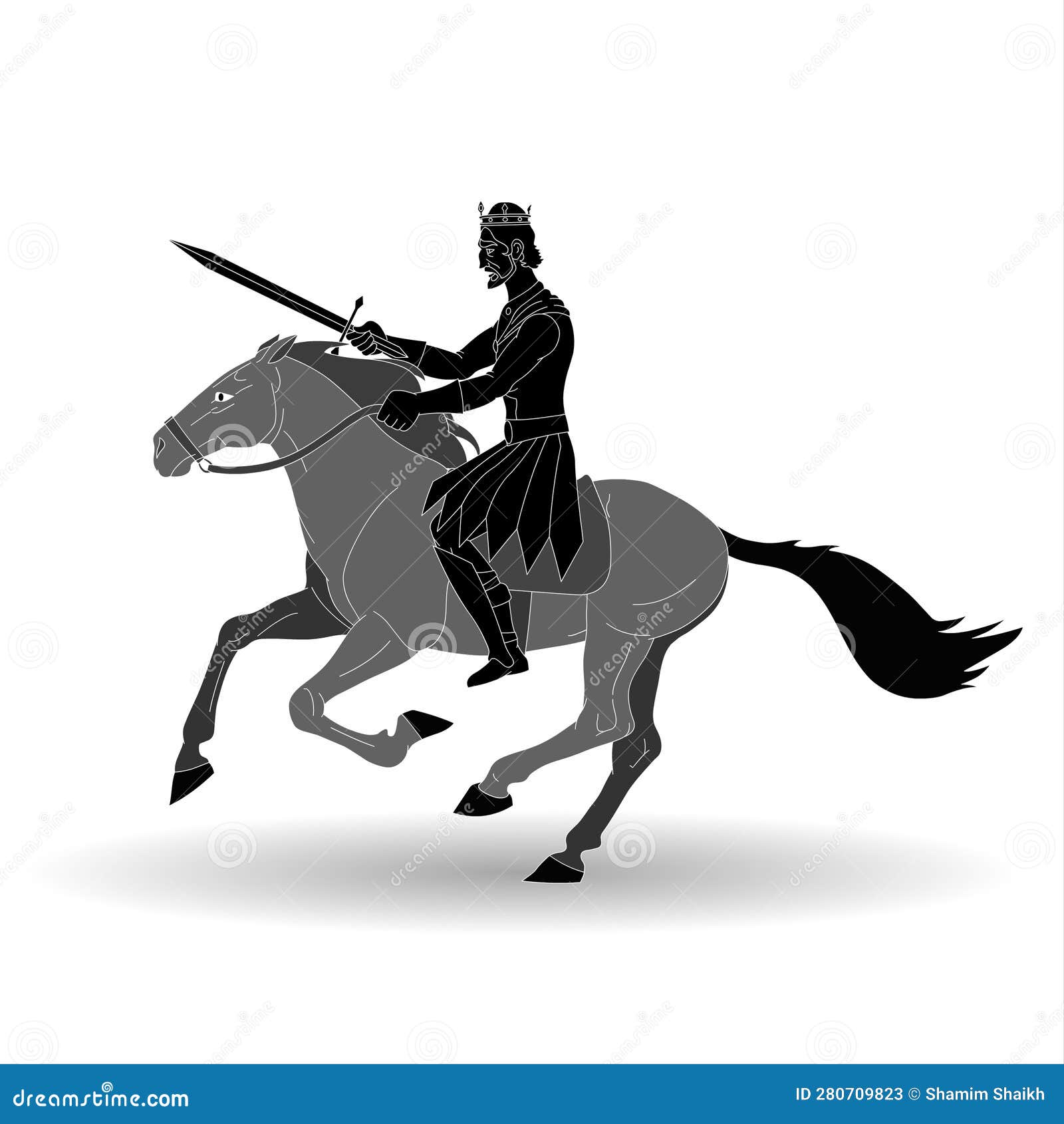 Riding Knight with Sword on Horse Back Stock Illustration ...
