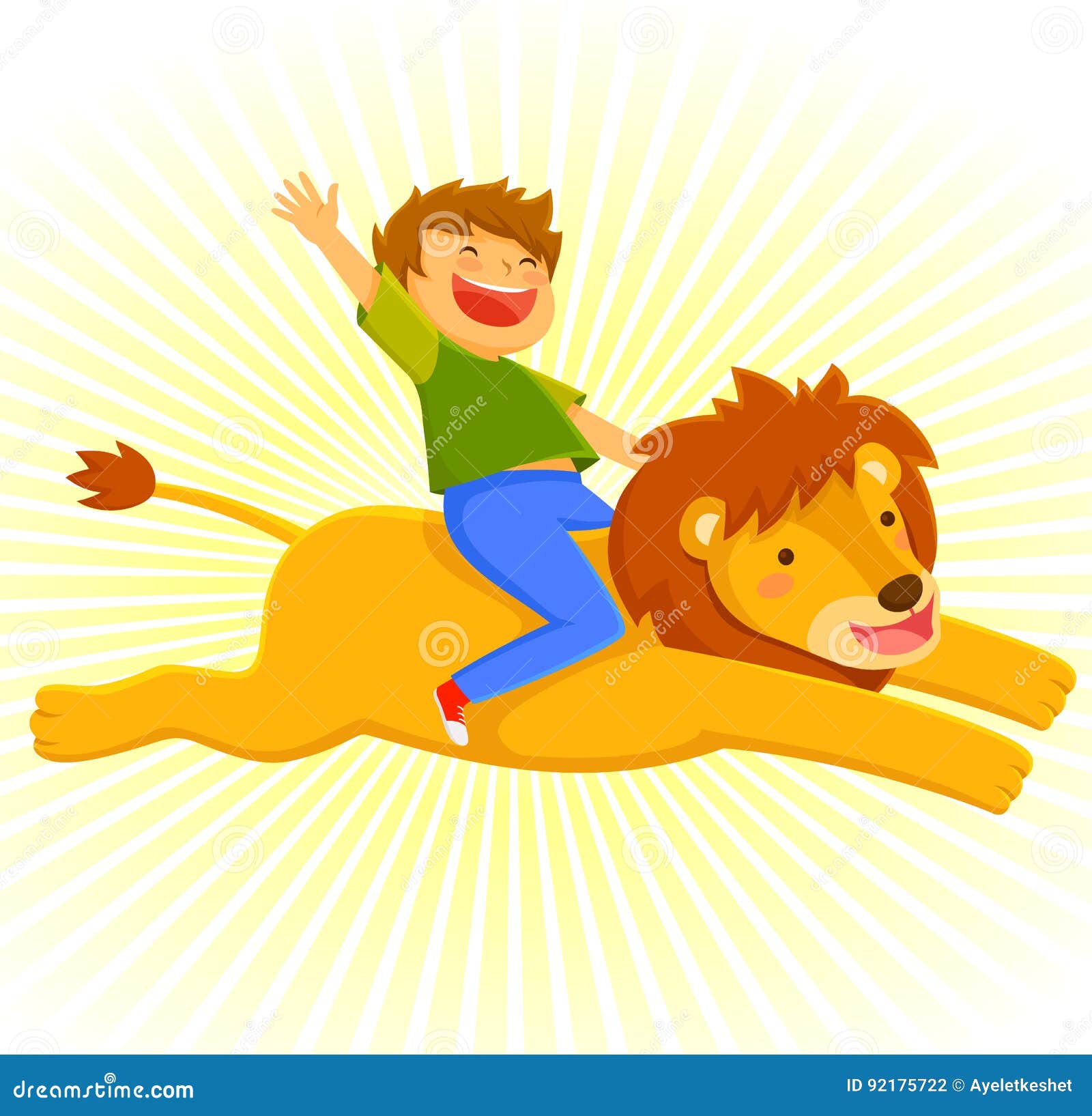 Riding a lion stock vector. Illustration of happiness - 92175722