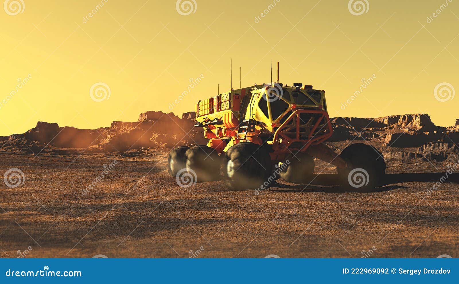 Riding a rover on Mars stock illustration. Illustration of horizon ...