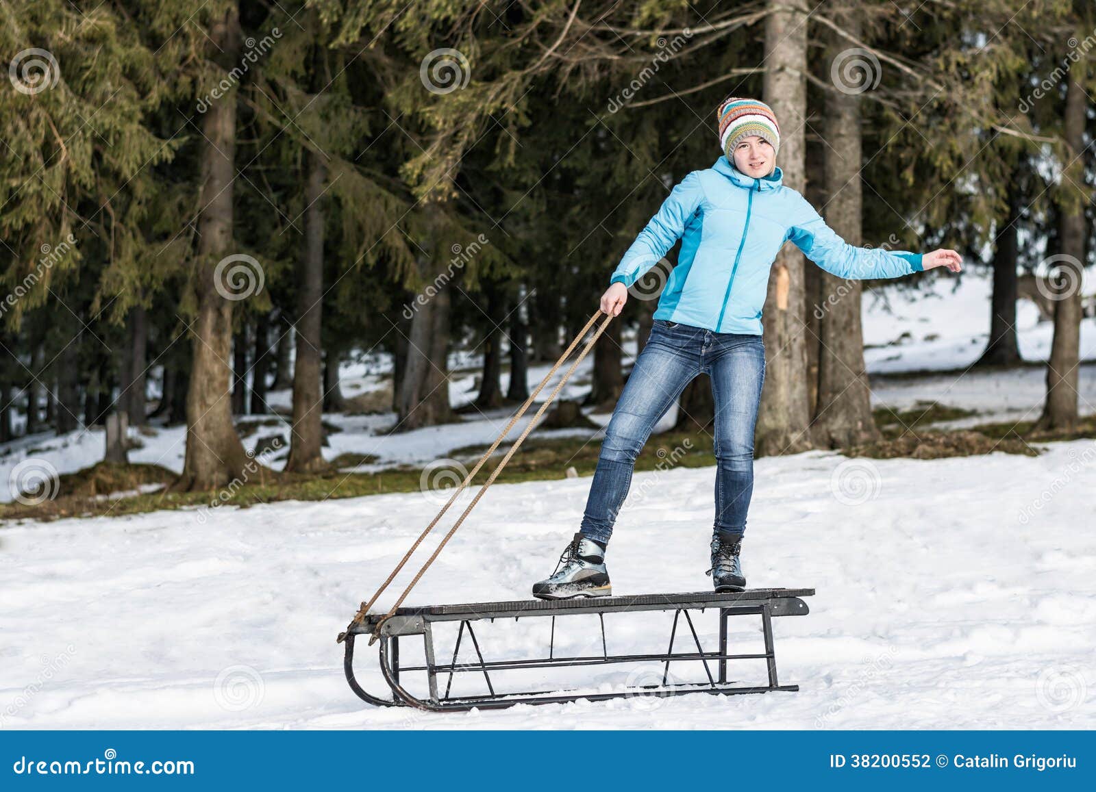 Riding the sledge stock photo. Image of gymnastics, sled - 38200552