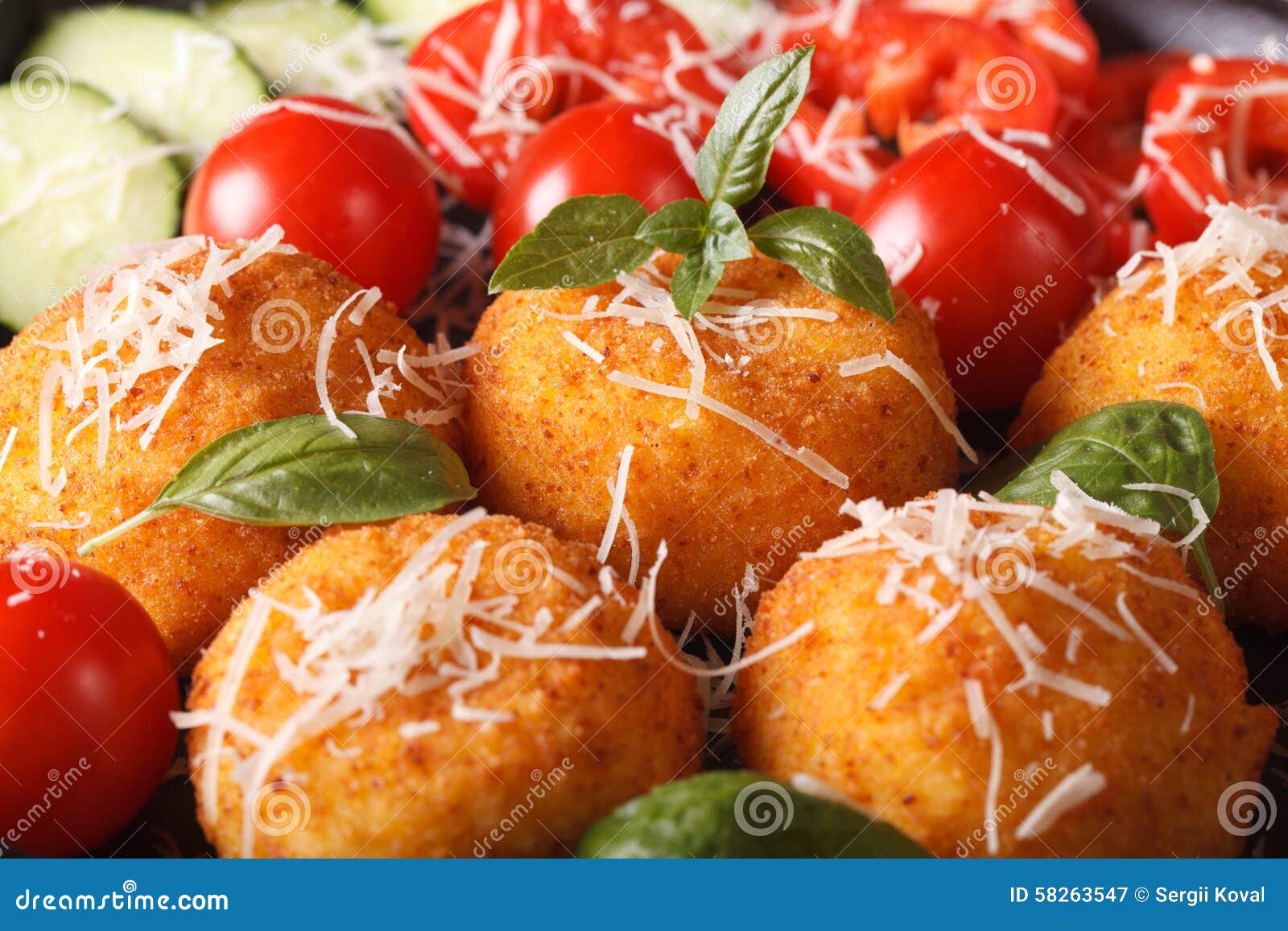 Ried Arancini Rice Balls with Vegetables Macro. Horizontal Stock Image ...