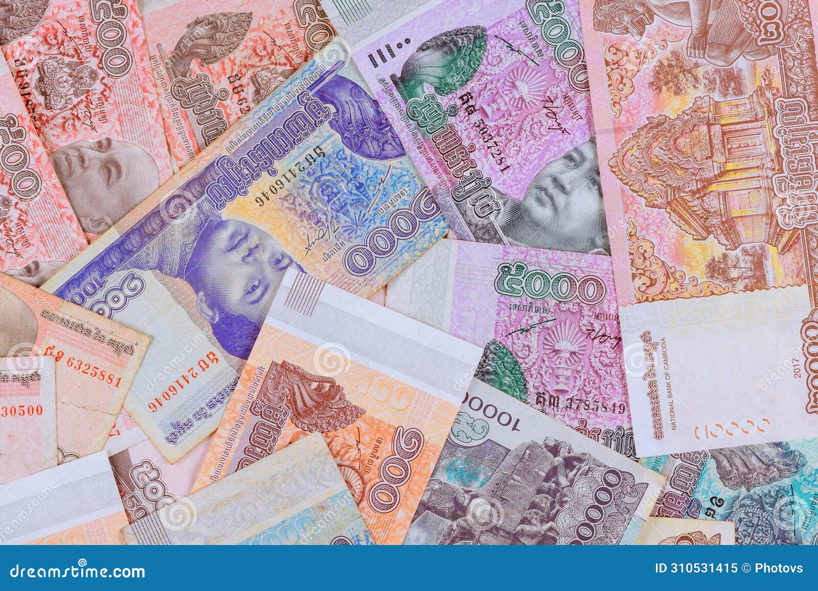 Riels of Different Nominal Values Represent a Cambodian National ...