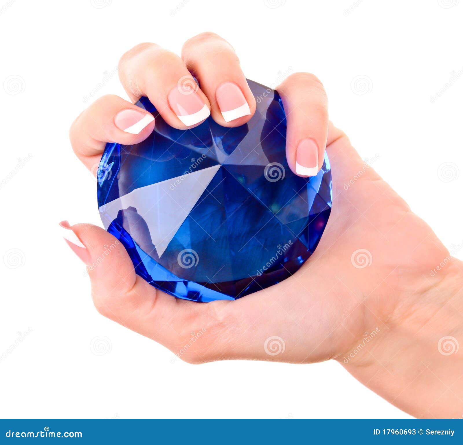 Riesiger Blauer Diamant in Der Hand Getrennt Stockbild - Bild von ...