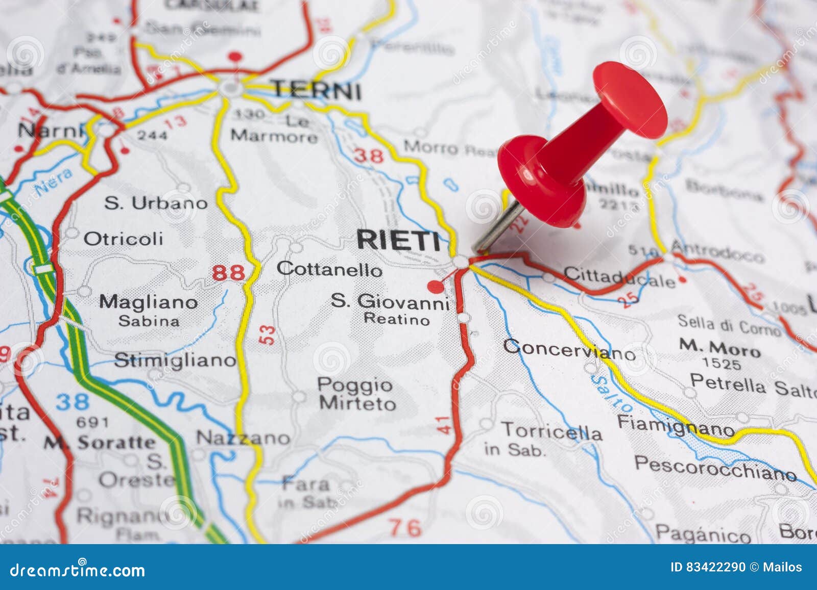 Rieti Italie sur une carte photo stock. Image du transport - 83422290