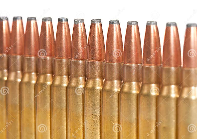 Rifle Bullets Packed in a Straight Line Stock Image - Image of ...