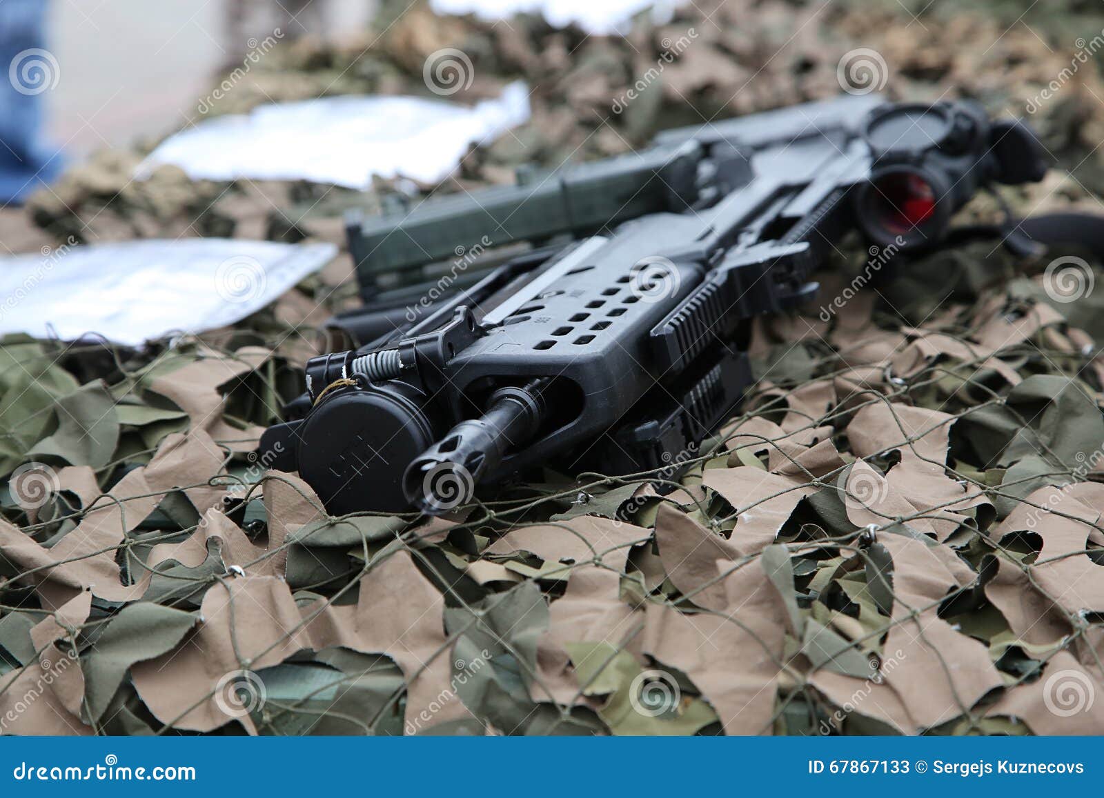 Rifle on the Camouflage Net Stock Image - Image of conflict, military ...