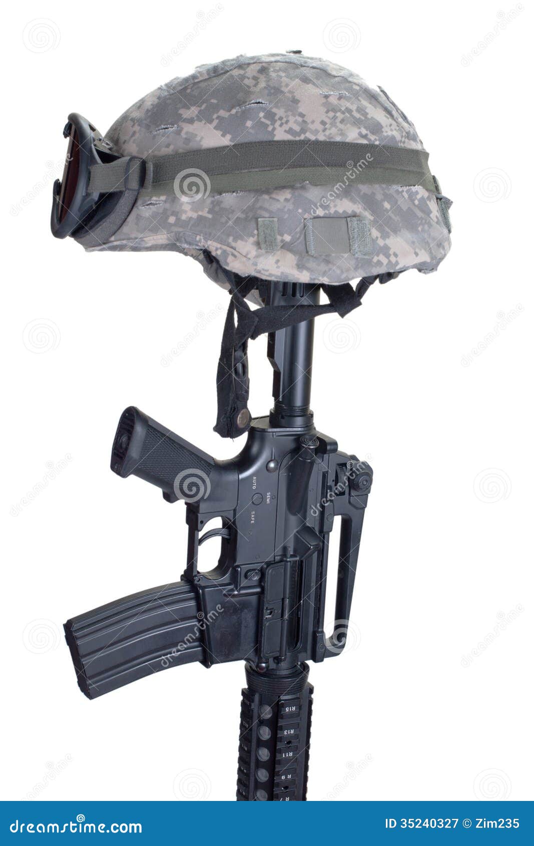 Rifle and Helmet Memorial stock image. Image of forces - 35240327