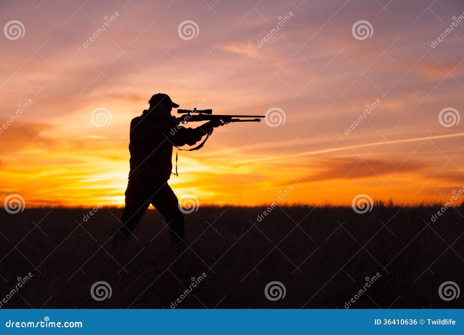 Rifle Hunter Shooting in Sunset Stock Photo - Image of people, sunset ...
