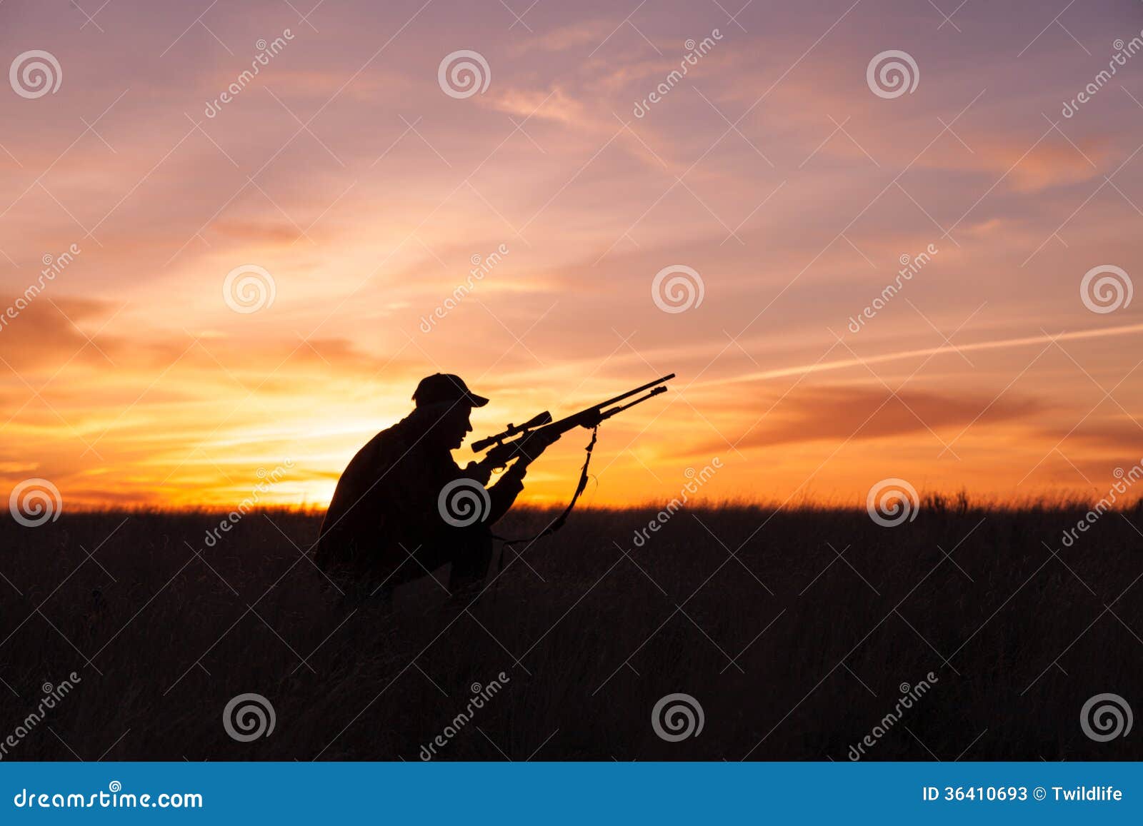 Rifle Hunter at Sunset stock image. Image of silhouette - 36410693