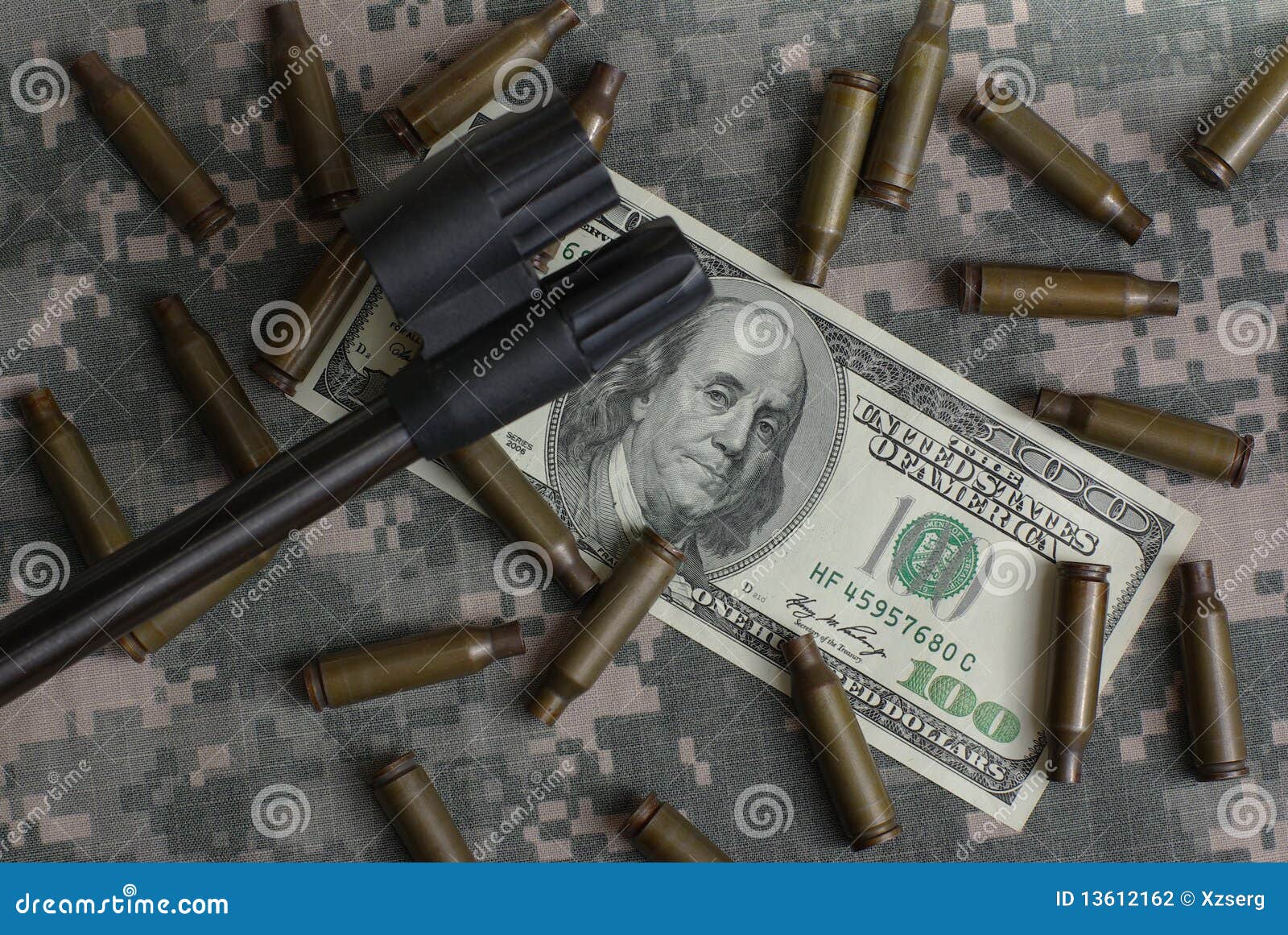 Rifle, money and shells stock photo. Image of ammunition - 13612162