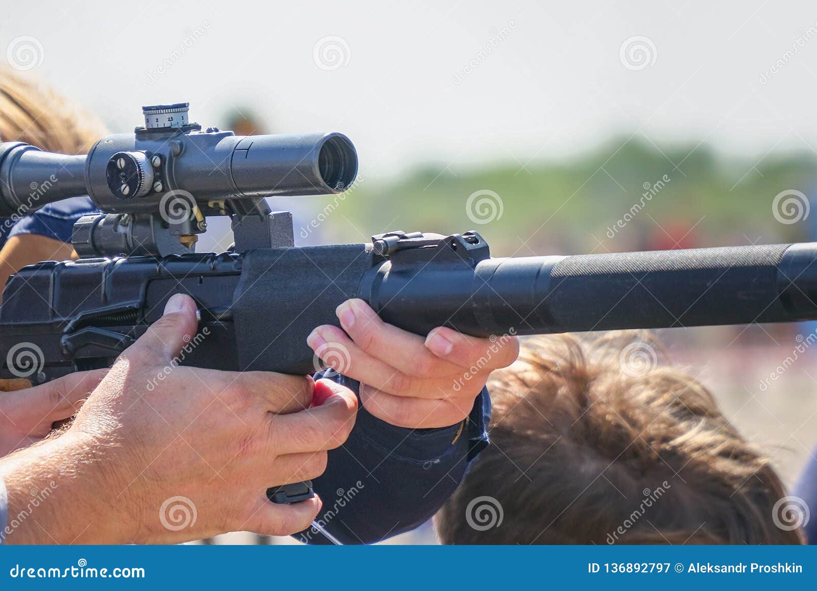 Rifle with an Optical Sight in Hands of Men Stock Image - Image of ...
