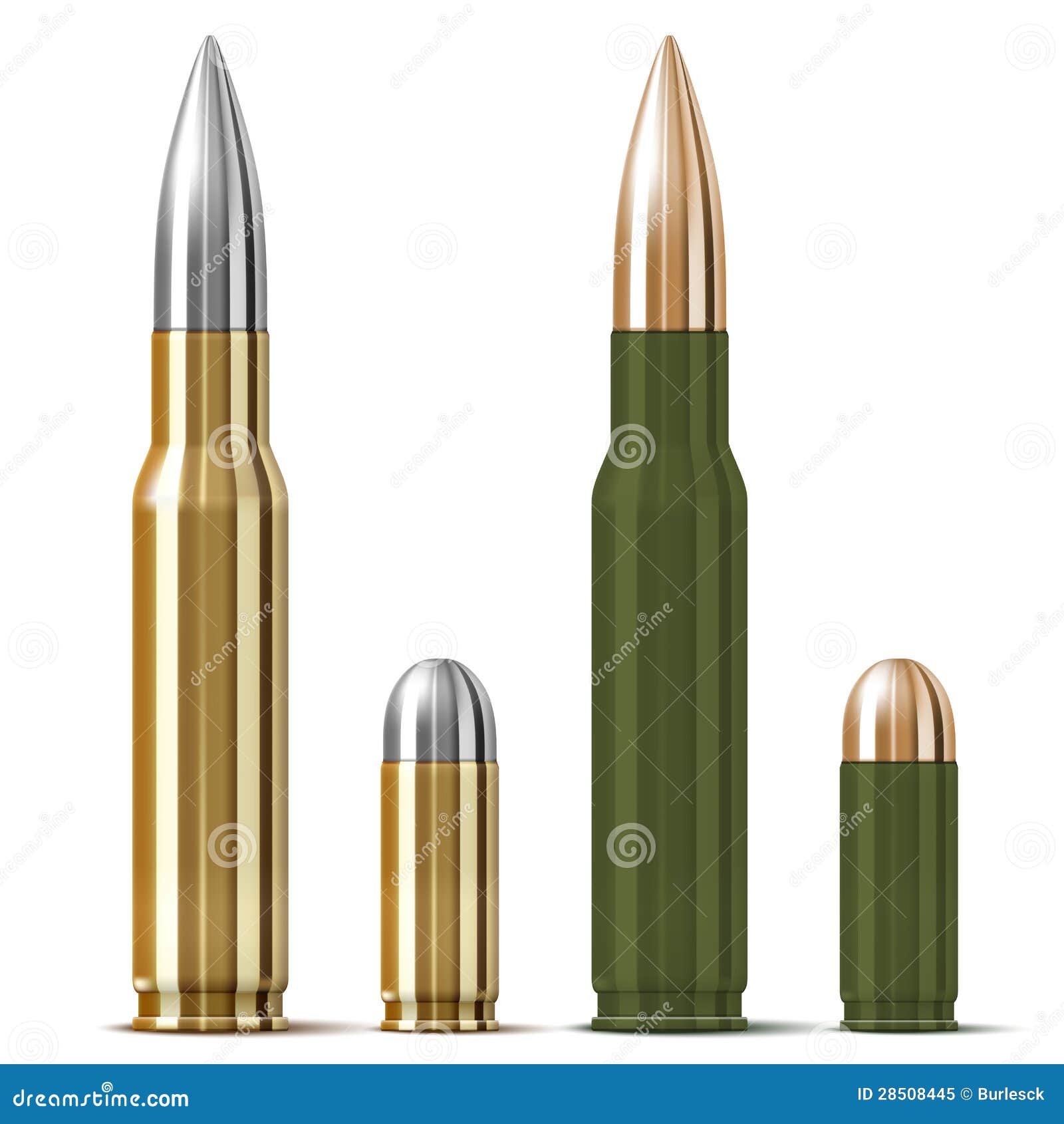 Pistol Bullets, 3D Rendering Isolated On White Background Royalty-Free ...