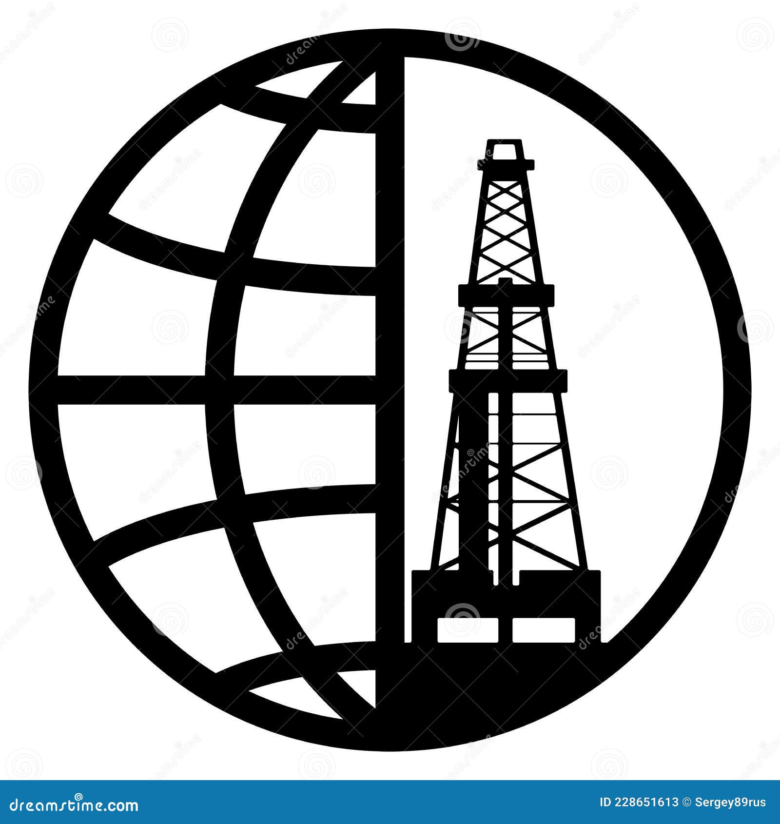 Rig Silhouette in Globe Emblem. Vector Illustration. Stock Vector ...
