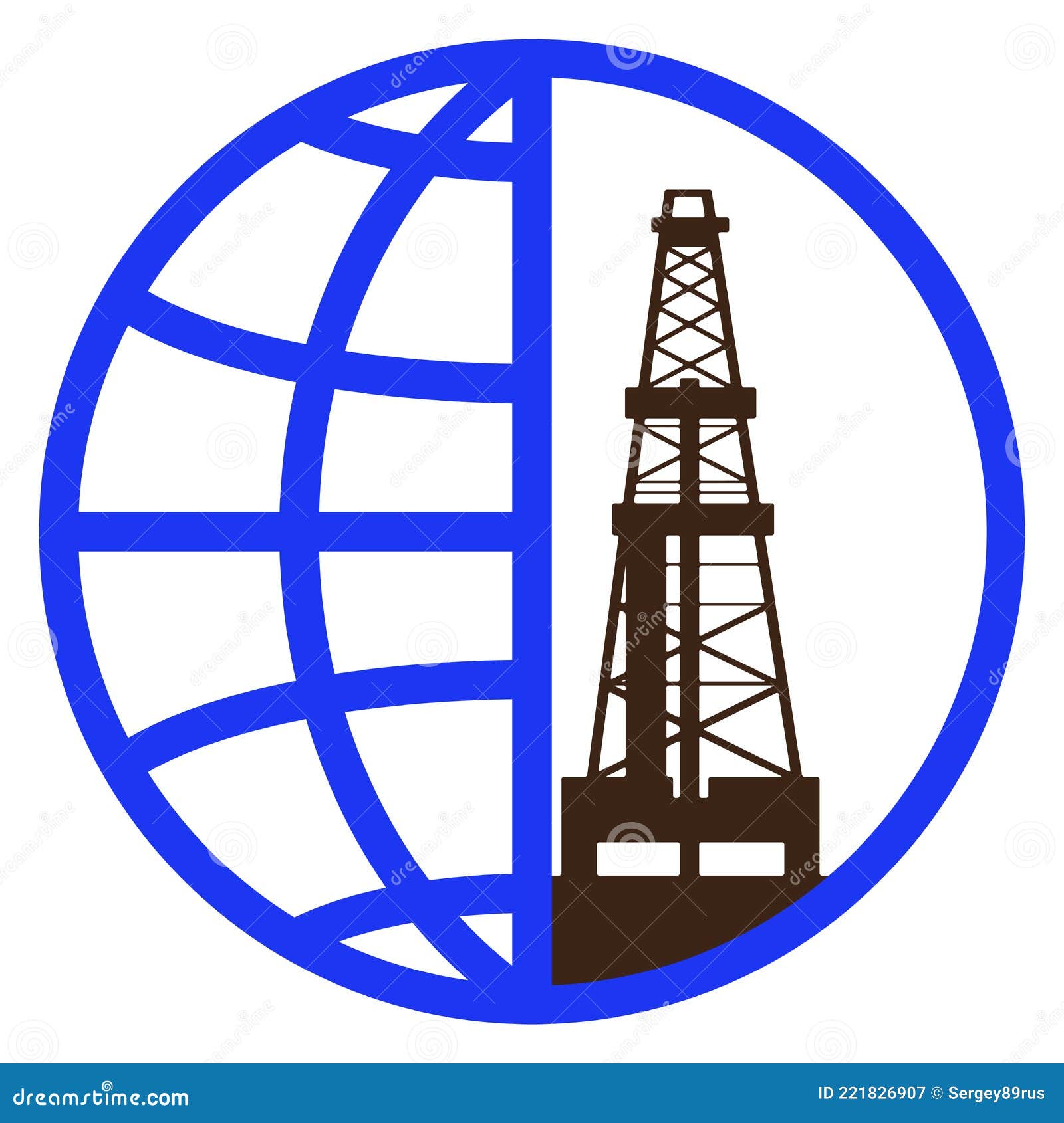 Rig Silhouette in Globe Emblem. Vector Illustration. Stock Vector ...