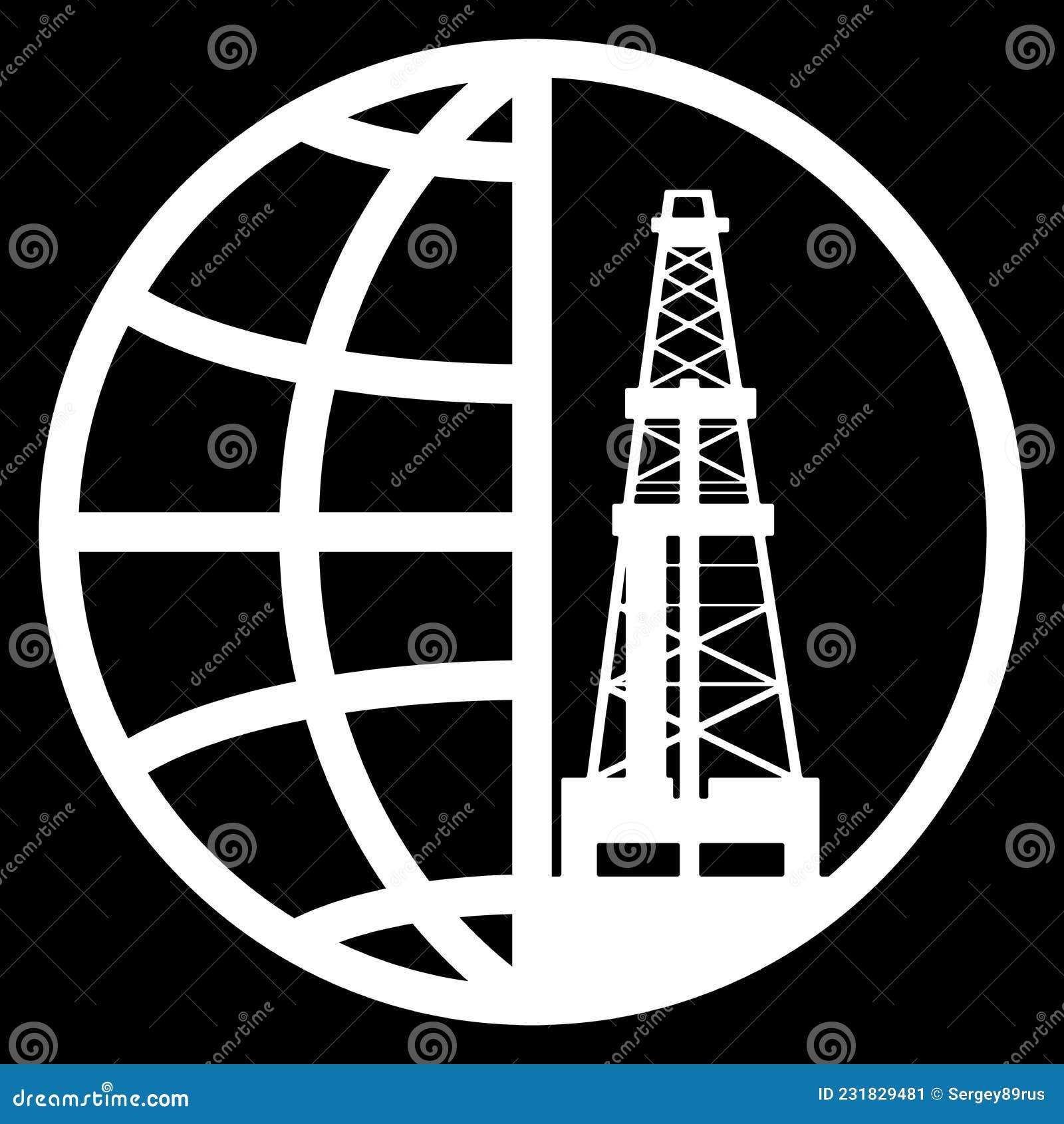 Rig Silhouette in Globe Emblem. Vector Illustration. Stock Vector ...