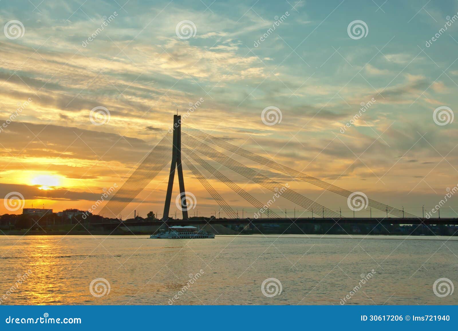 Riga Bridge Over the River Daugava Stock Photo - Image of water ...