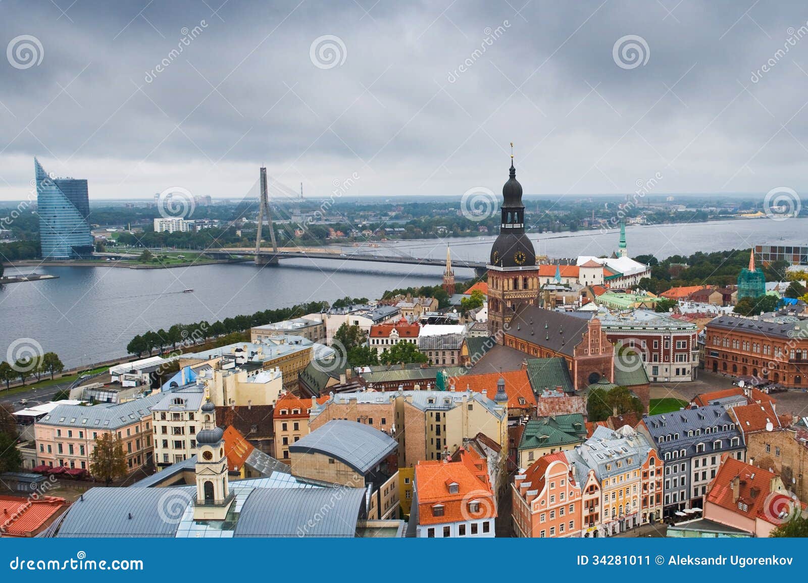Riga Center with Daugava River Stock Image - Image of gothic, riga ...