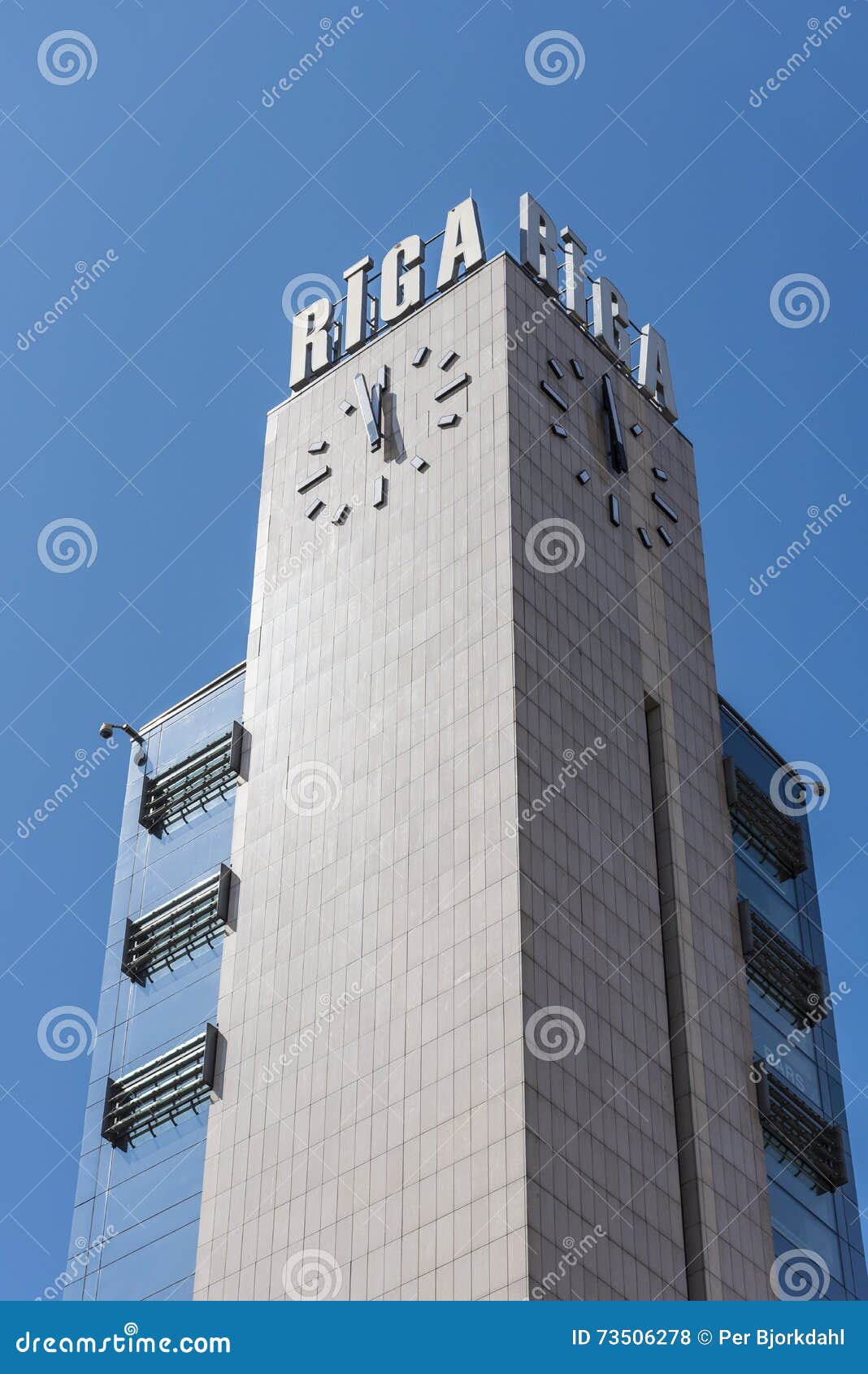 Riga Central Station Clock Tower Stock Photo - Image of landmark ...