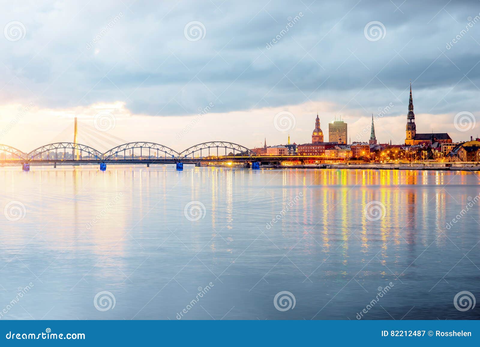 Riga cityscape night view stock image. Image of riverside - 82212487