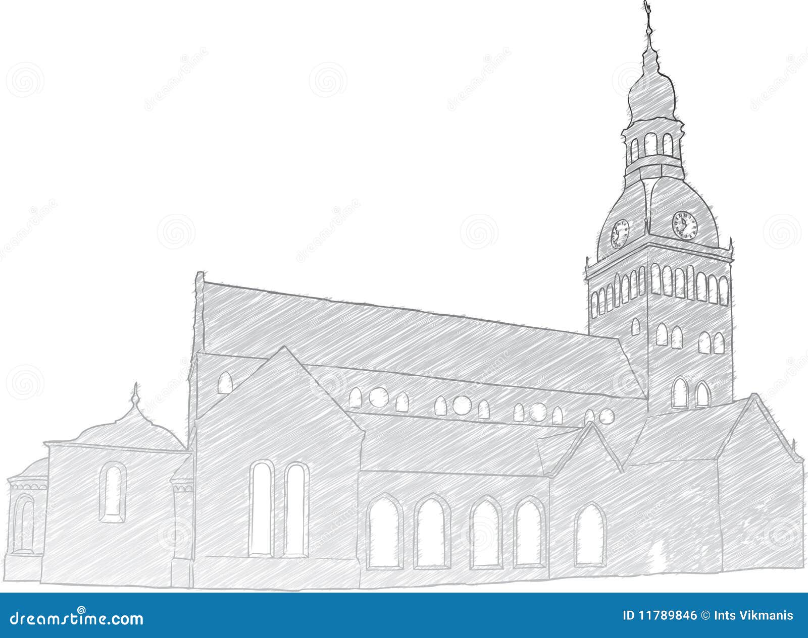 Riga Dome Cathedral Black And White Drawing Sketch Royalty-Free Stock ...