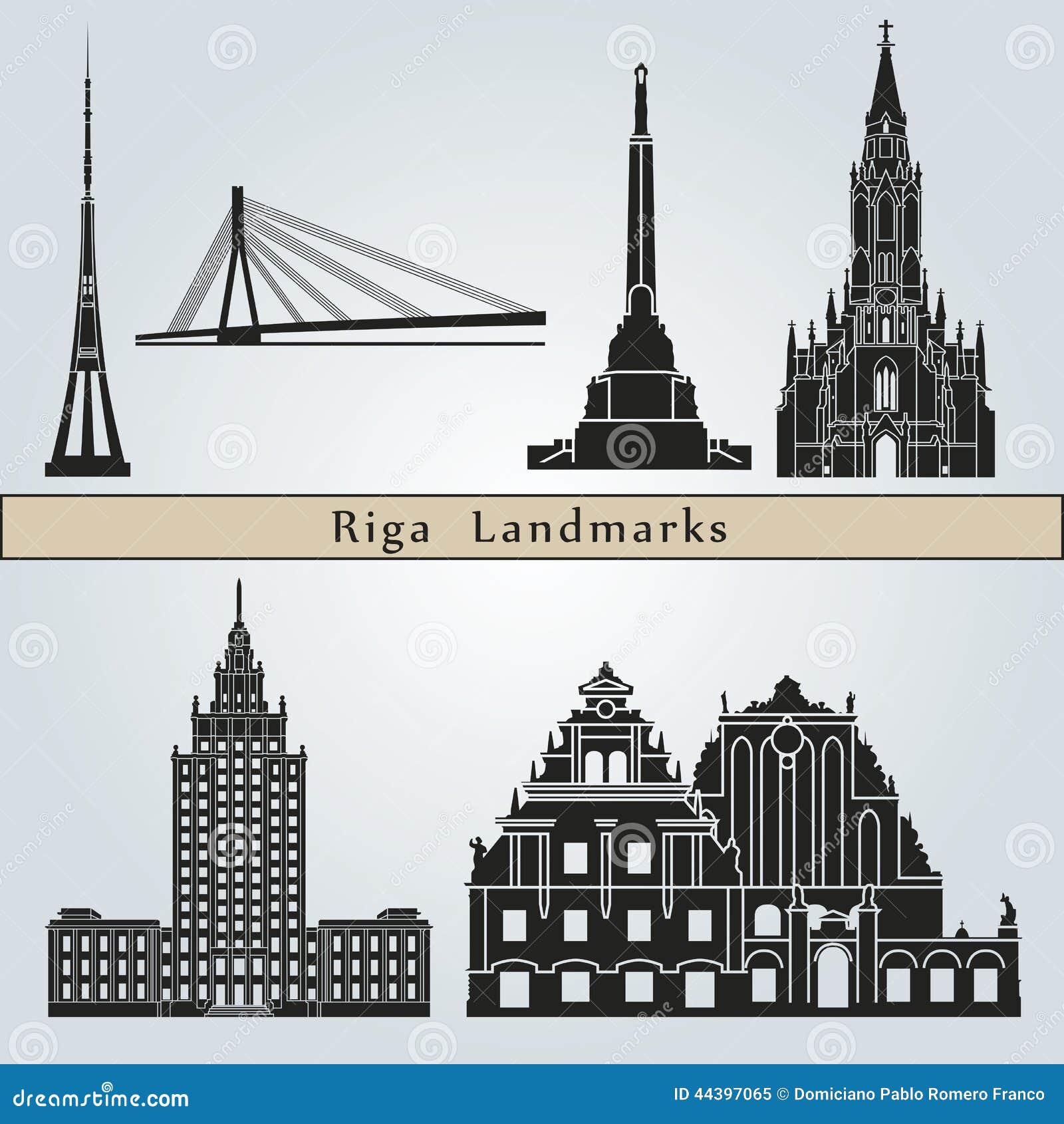 Riga Landmarks stock vector. Illustration of building - 44397065