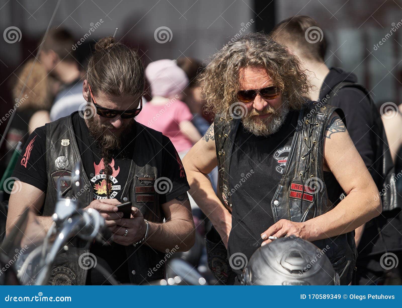 24-04-2019 Riga, Latvia. Biker Portrait of Biker Man in Black Leather ...