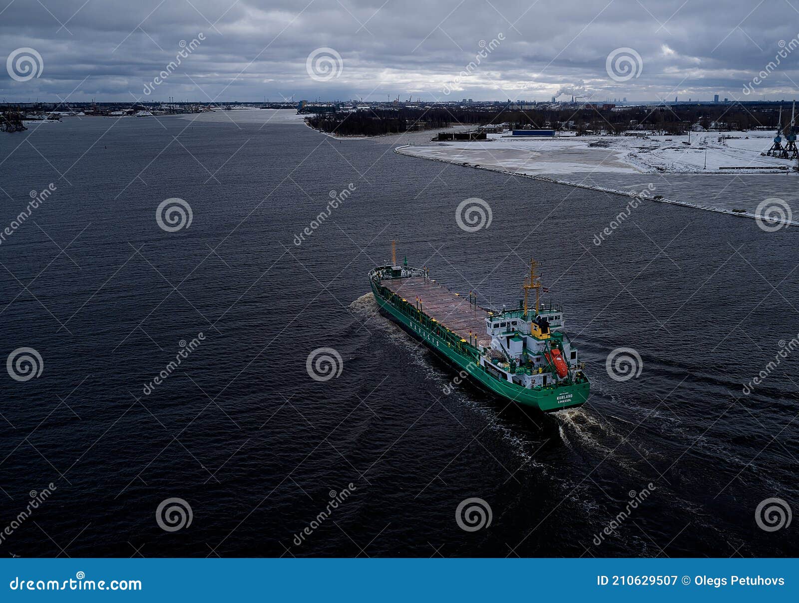 03-02-2021 Riga, Latvia a Container Ship Arriving in Port on a Very ...