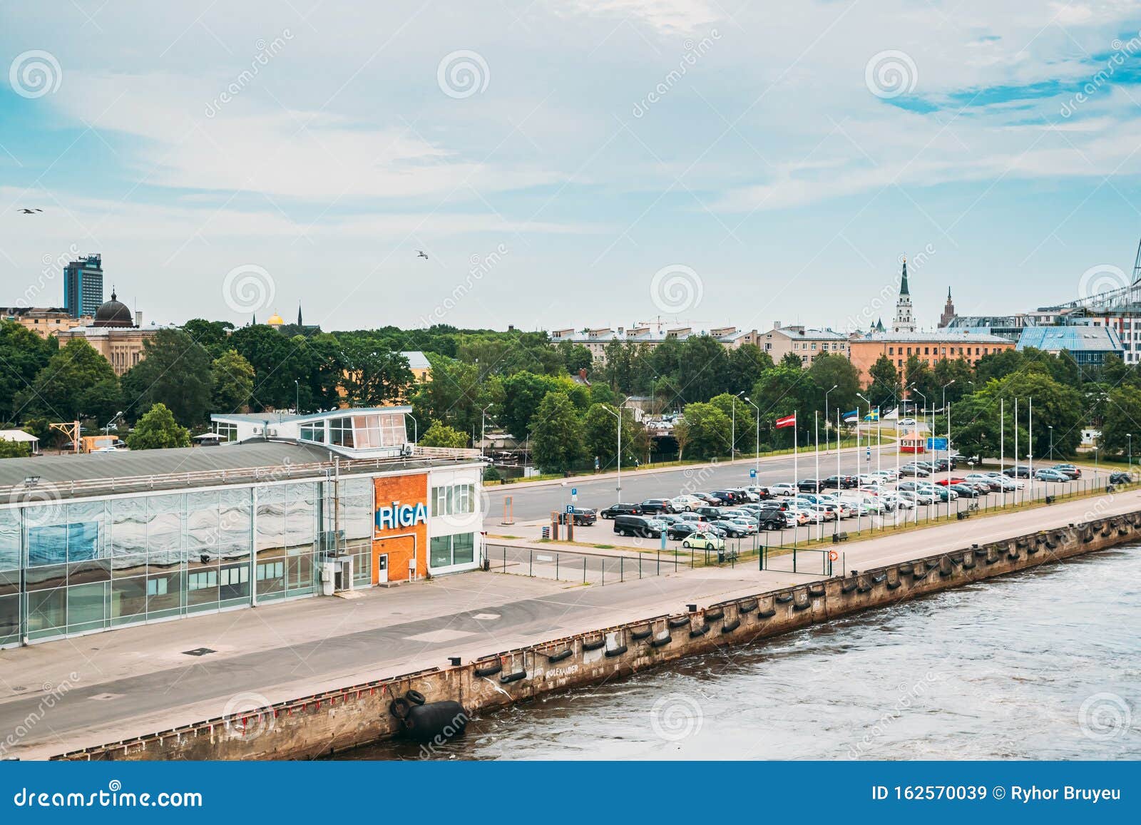 Riga, Latvia. Riga Ferry Pier at Daugava River Stock Image - Image of ...