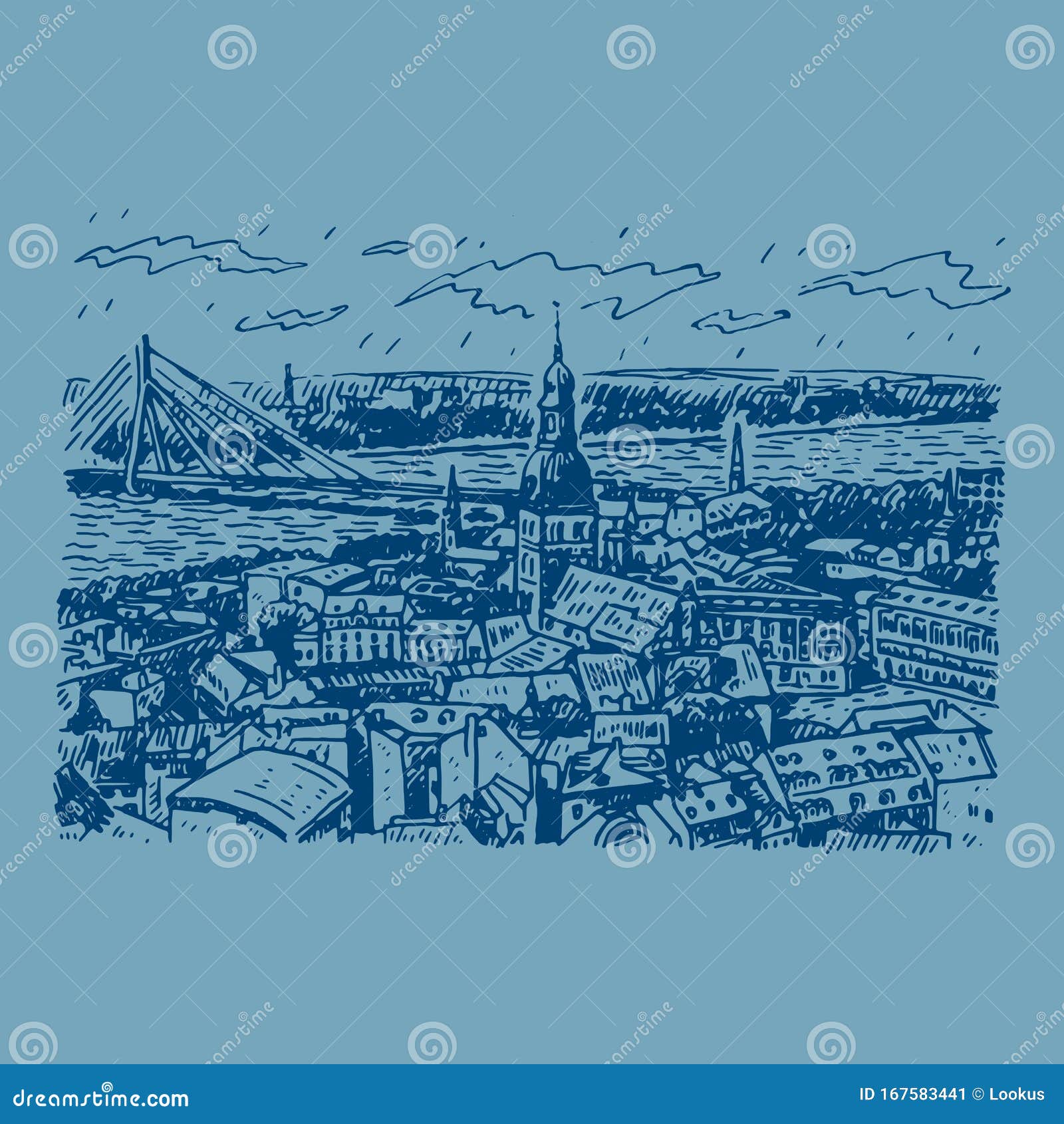 Riga, Latvia. Graphic Sketch Stock Illustration - Illustration of ...