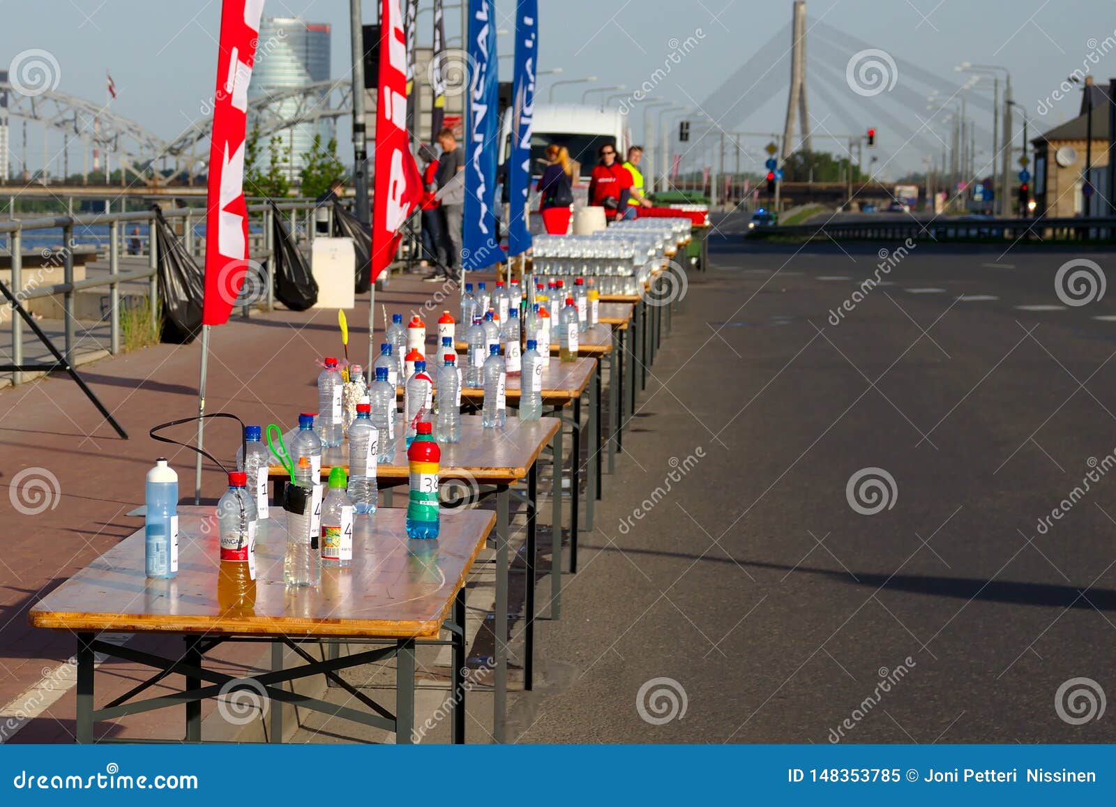 Riga, Latvia - May 19 2019: Refreshments Prepared for Marathon Runners ...