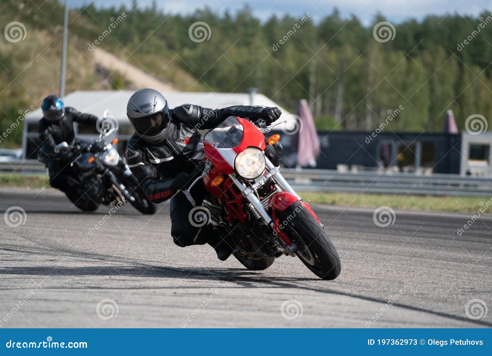 10-06-2020 Riga Latvia Motorcycle Practice Leaning into a Fast Corner ...