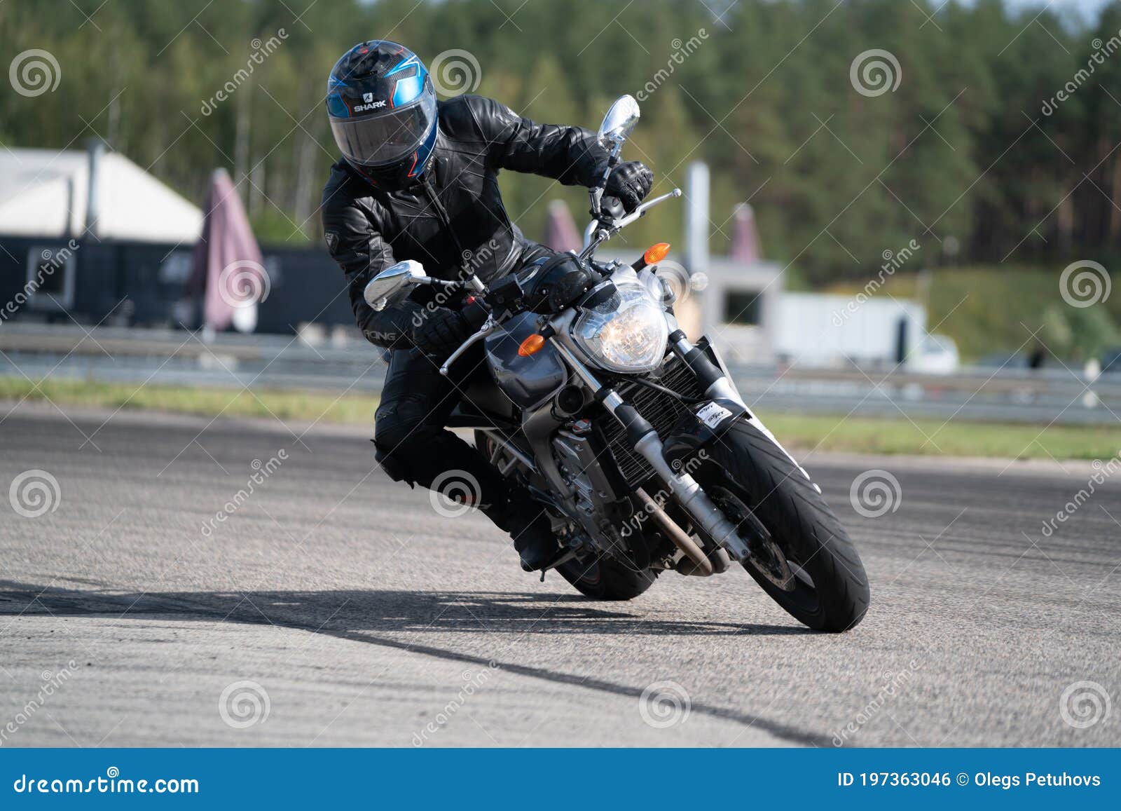 10-06-2020 Riga Latvia Motorcycle Practice Leaning into a Fast Corner ...
