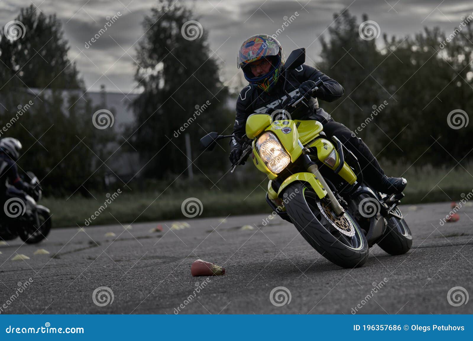 23-04-2020 Riga, Latvia. Young Man Riding Big Bike Motorcycle Leaning ...